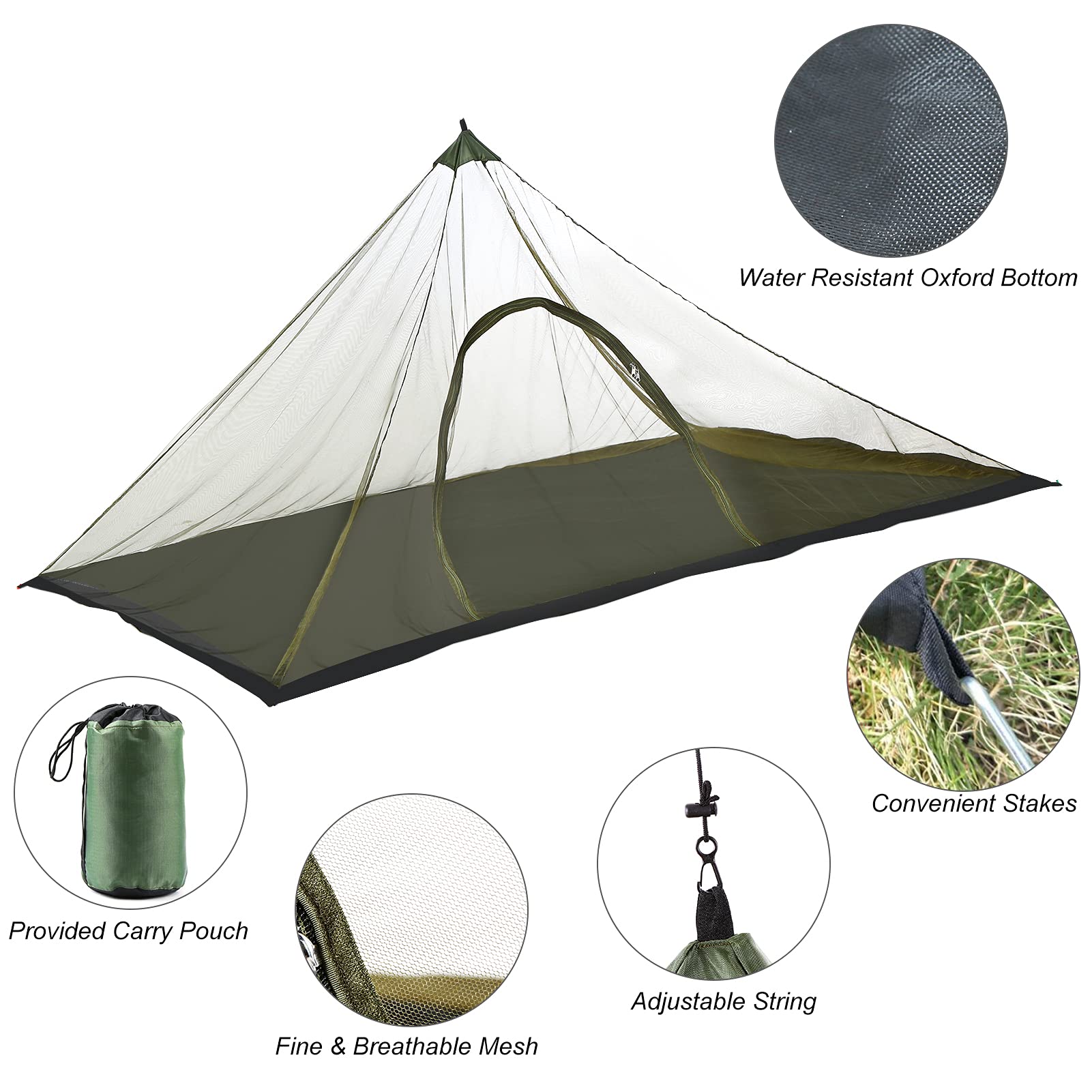 Lixada Camping Net with Carry Bag Single Triangular Net Yarn Tent Compact Lightweight Outdoors Mesh Screen Tent for Backpacking Hiking Camping Fishing Backyard