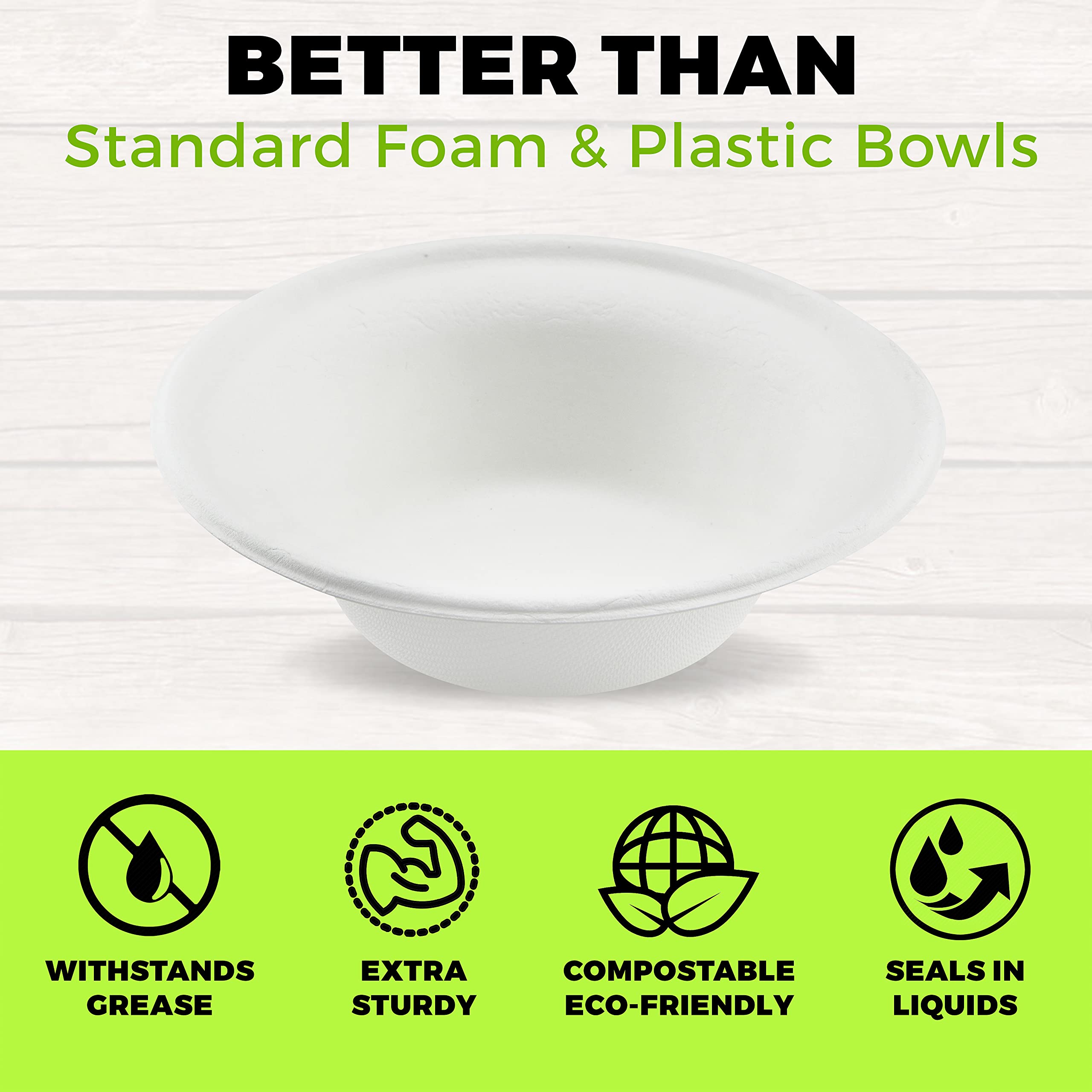 NYHI 12 Ounce Compostable Bowls | Heavy Duty Eco Friendly Disposable Bagasse Bowls Made From Natural Sugarcane Fibers | Versatile Biodegradable Microwavable Paper Bowls | 125 Pack