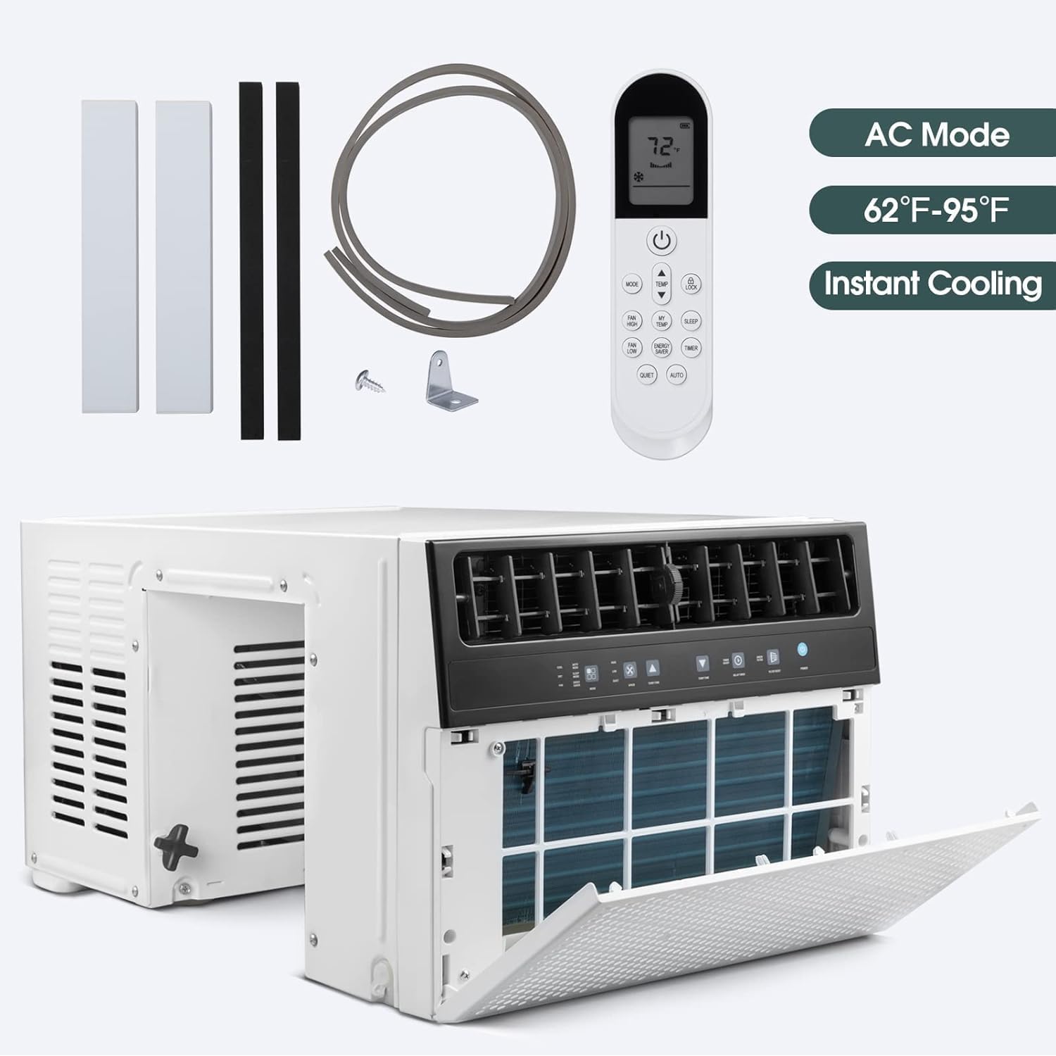 R.W.FLAME 10,000 BTU Window Air Conditioners, U-Shaped Air Conditioner Window Unit Cools up to 450 Sq. Ft, 6 Modes 24H Timer Energy-saving Window AC Units, Full Window View, Easy to Install, White