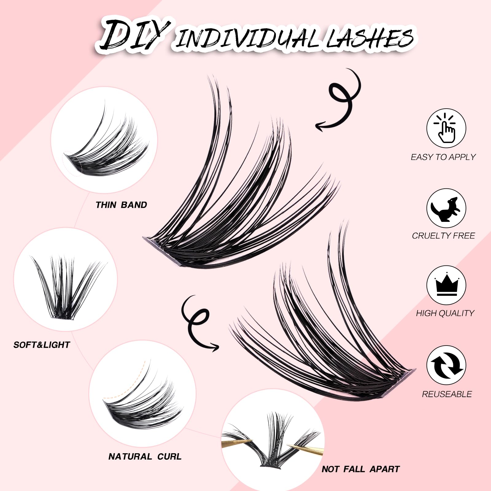 LIGHTINIS Individual Lashes 280 PCS 30D+40D Large Tray DIY Lash Extension C Curl Lash Clusters 9-16mm Mixed Natural Eyelash Clusters Faux Mink Slik Cluster Lashes (30D+40D-C-MIX9-16mm)