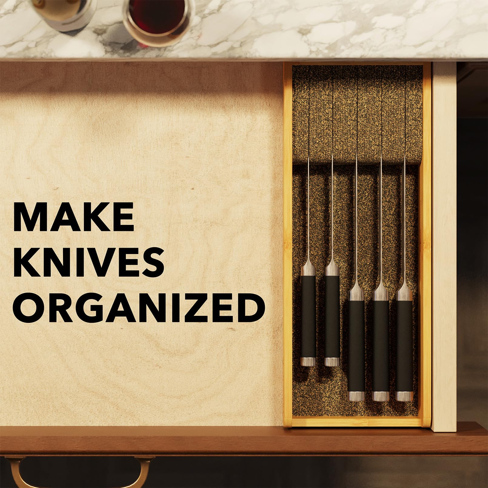 SpaceAid Knife Drawer Organizer Bamboo Insert Dock, Kitchen Steak Knives Holder Organizers Block for Drawer in Storage Organization (Small)