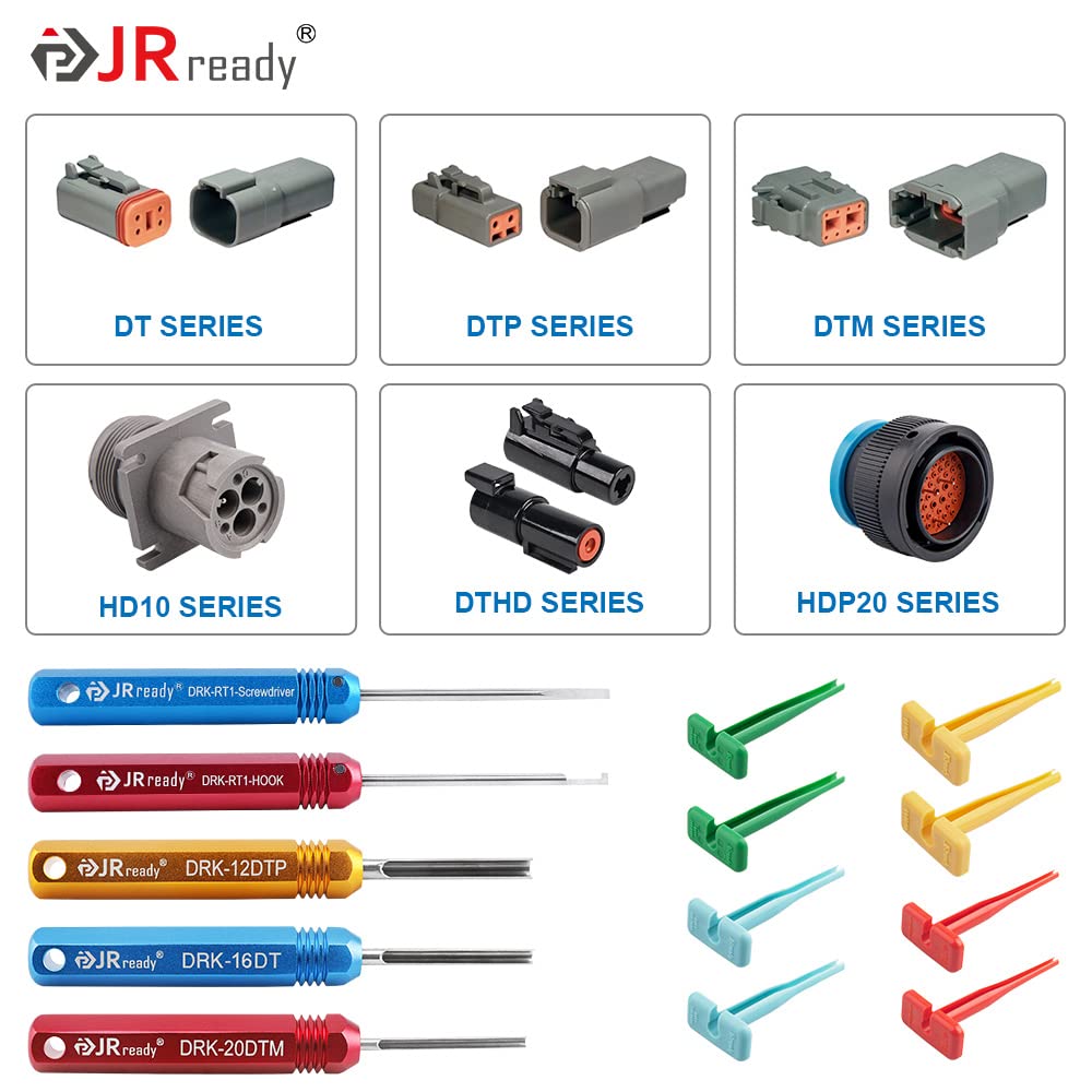 JRready ST5236 Deutsch Pin Extractor Tool for 16#12#20# Solid/Stamped Contacts 10-22 AWG, Terminal Removal Tool Kit with Steel DRK-RT1 for Deutsch DT,DTM,DTP Series Connector 13PCS