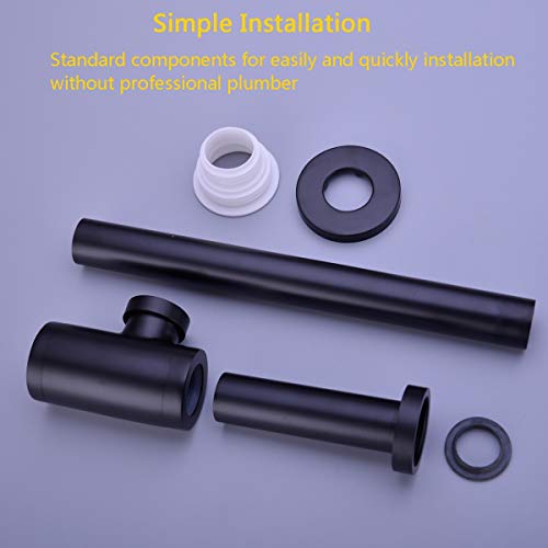 TRUSTMI Bottle P Trap Brass Round 1 1/4 Inch Decorative P-Trap, Adjustable Bathroom Basin Sink Waste Drain Kit, Wall Drainage, Matte Black