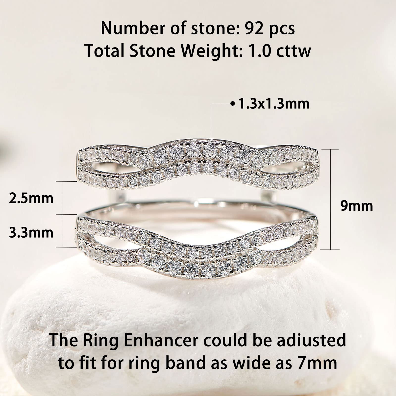 Newshe Bridal Ring Enhancer for Engagement Rings Wedding Band for Women AAAAA Cz Eternity Ring Guard Size 6