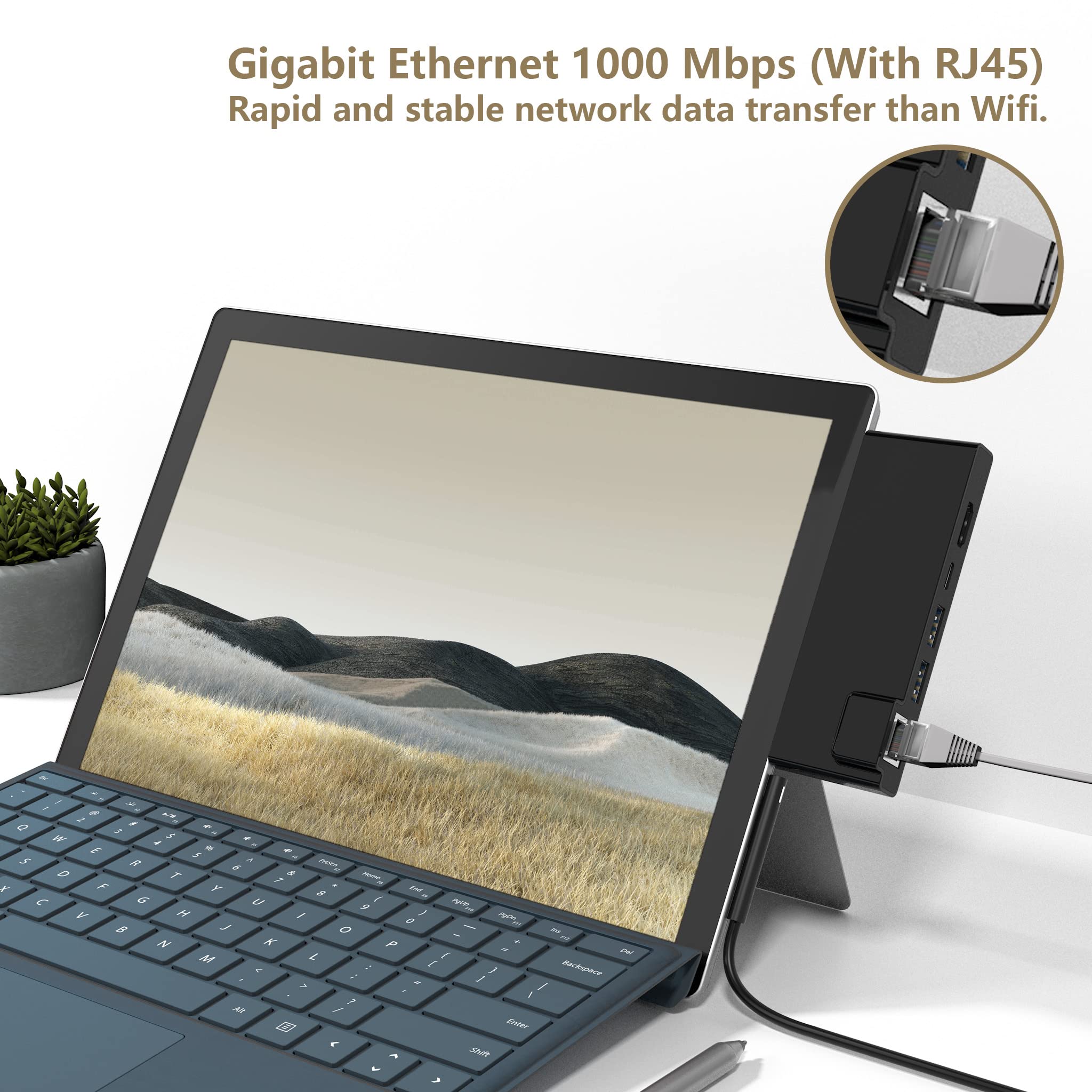 Surface Pro 7 Docking Station with 4K HDMI Adapter+RJ45 Ethernet LAN+ USB C PD Charging +2 Port USB 3.0+SD/TF(Micro SD) Card Reader Converter Combo Hub Adaptor for Microsoft Surface Pro 7