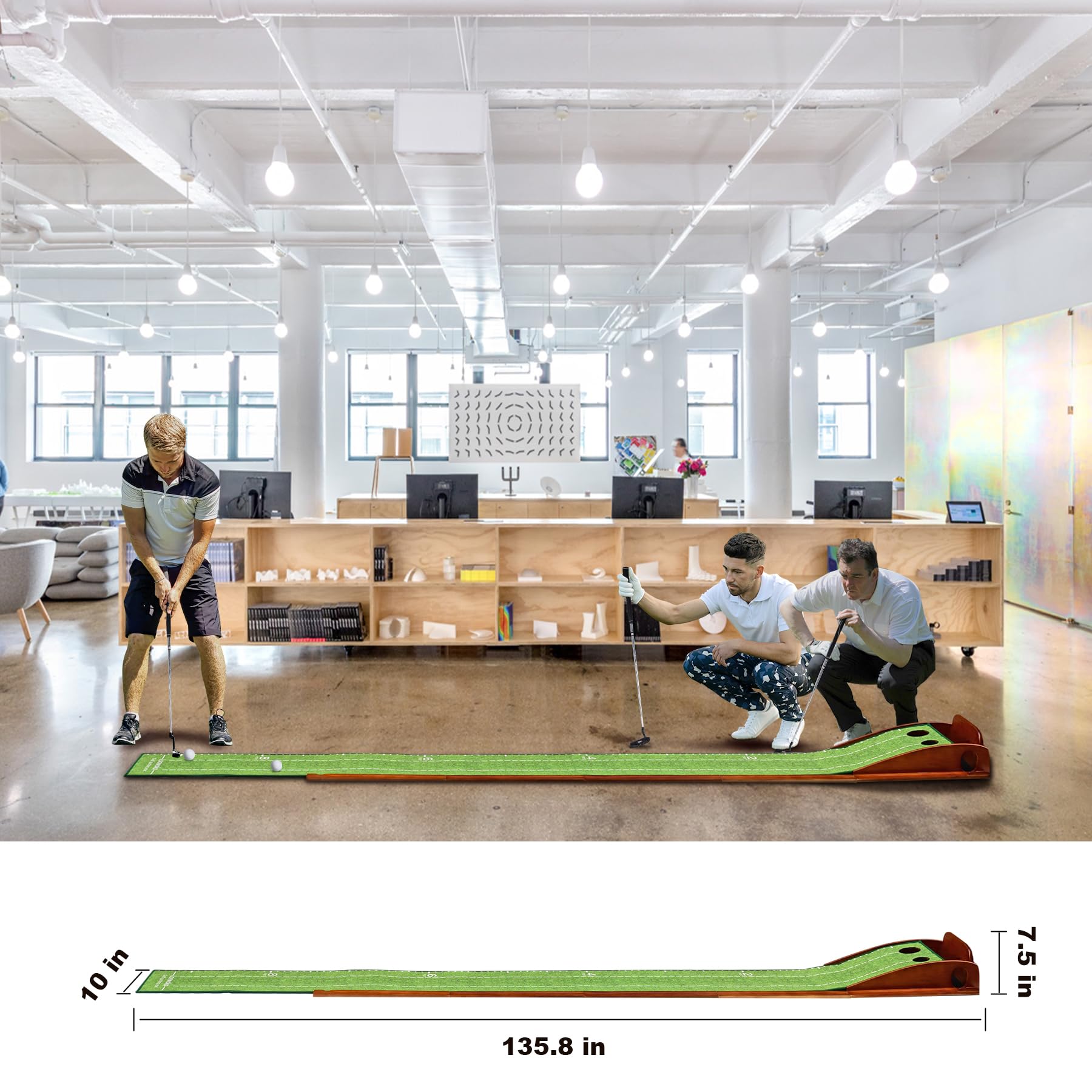 Loowoko Indoor Putting Green with Ball Return, Golf Practice Training Equipment Putting Mat for Home Office