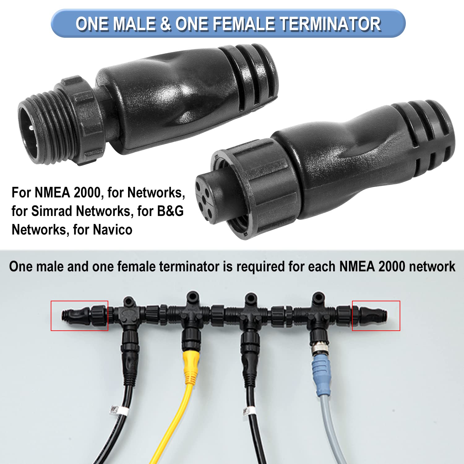 NMEA 2000 (N2k) Network Micro Resistor Terminators, One Male & One Female Terminator Connector Fit for Lowrance Simrad B&G Navico Garmin Networks
