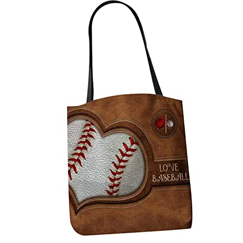 No Leather Love Baseball With Heart Lined Tote Bag Softball Handbag Sport Shoulder, 16''x16''