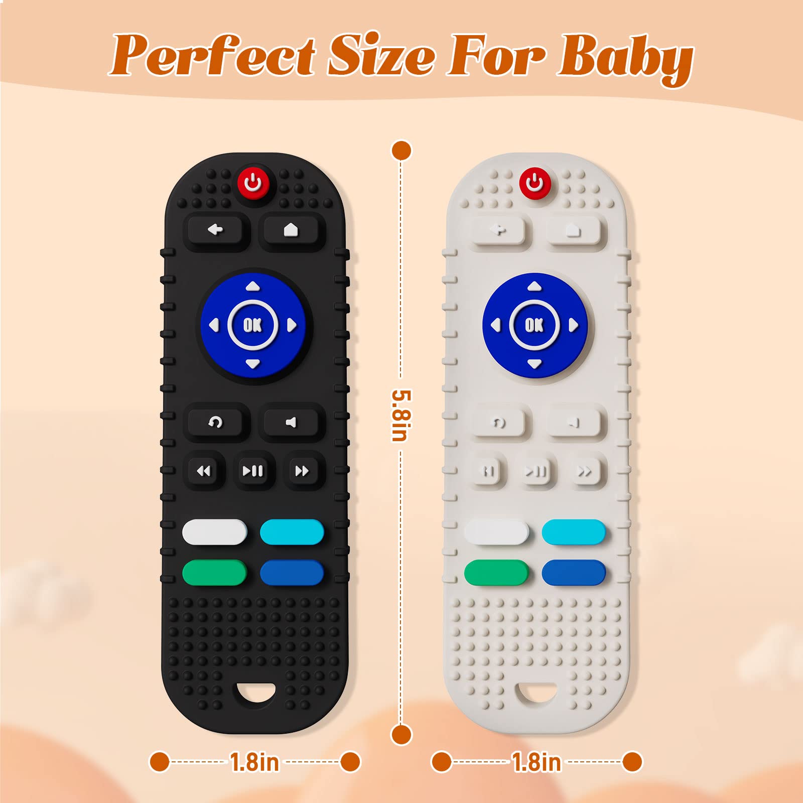 Silicone Remote Control Baby Teether Toys, Teething Toys for Toddler, Chew Toy for Baby 6-12 Months, Sensory Press Toy (Black)