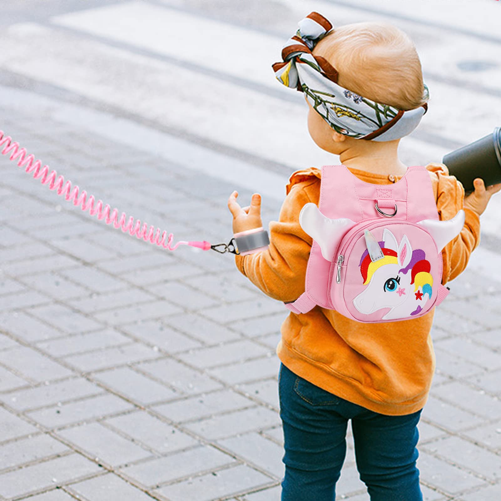 Toddler Leash Harness + Anti Lost Wrist Link, Accmor Unicorn Kids Leash Harness Wrist Leashes, Child Walking Harness Wristband Assistant Strap Belt for Baby Girls (Light Pink)