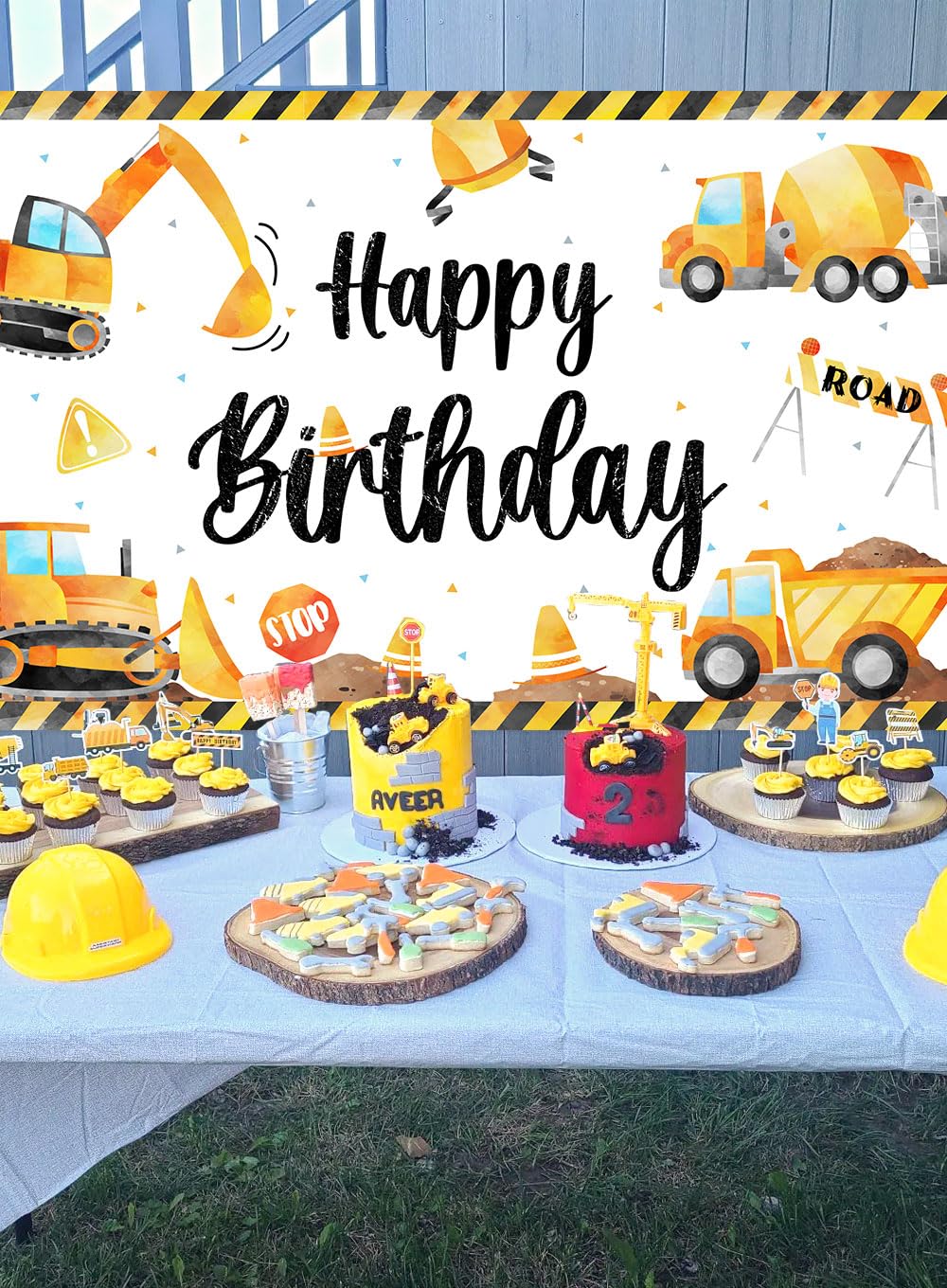 Lopeastar Construction Backdrop Banner Birthday Party Supplies, Large Size 3 x 5Ft Construction Party Decorations for Boys Yellow