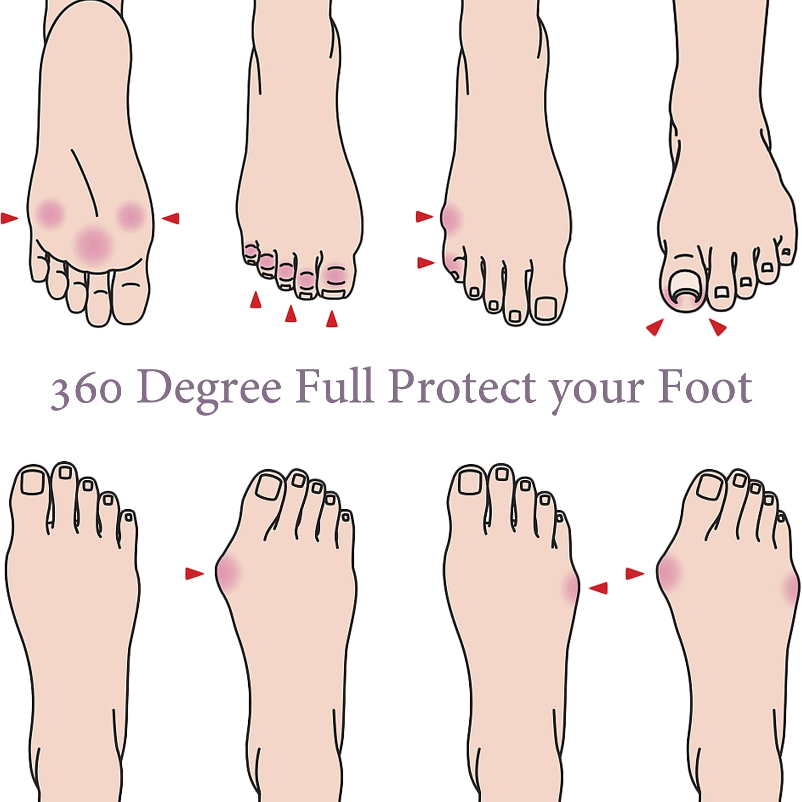 Silicone Toe Protectors for High Heel, Toe Pads, Gel Toe caps, Reusable Toe Sleeve for Women Pain Relief