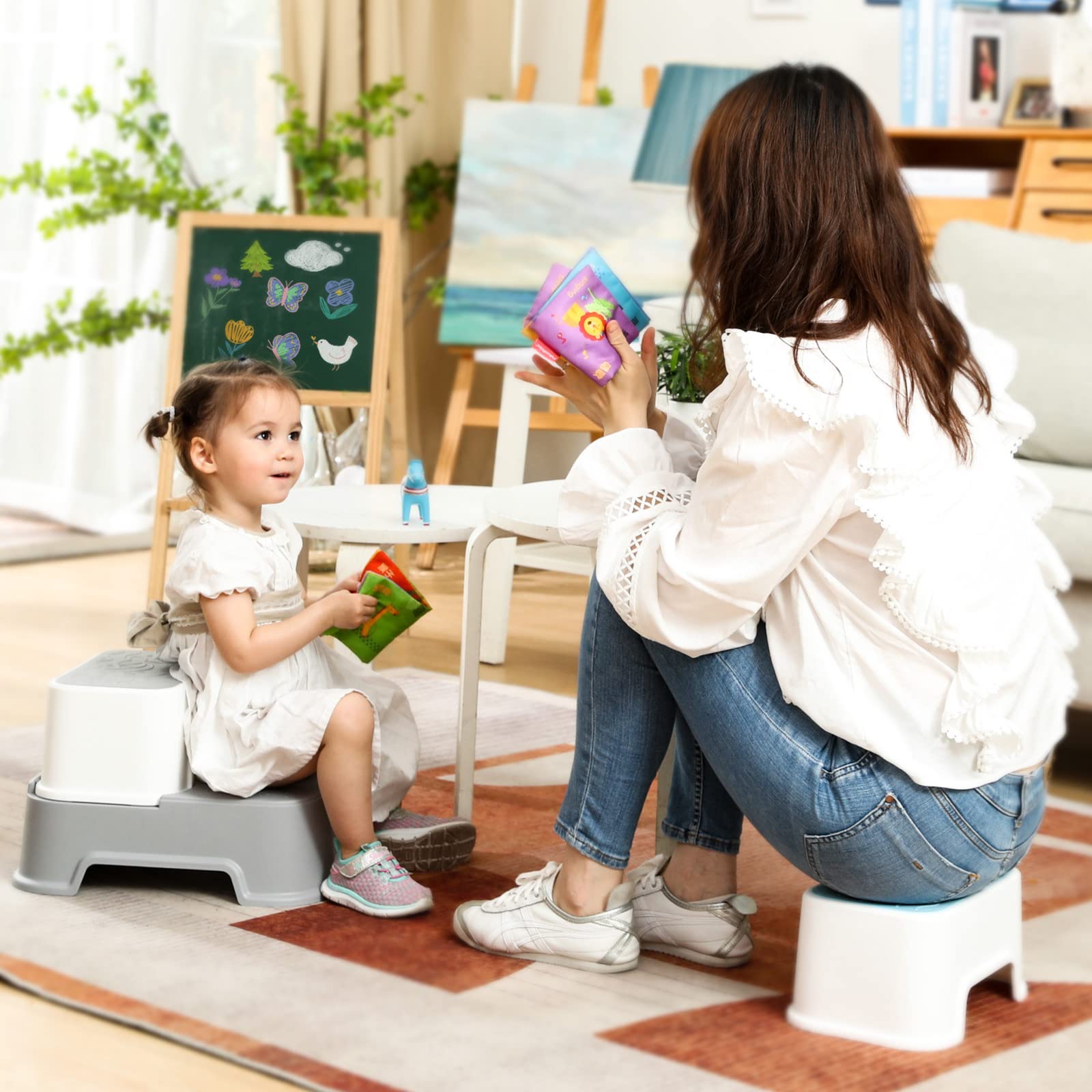 Toddler Step Stool for Bathroom,Kids Step Stool for Potty Training,Toilet Stool, Slip Resistant (Green, 1)