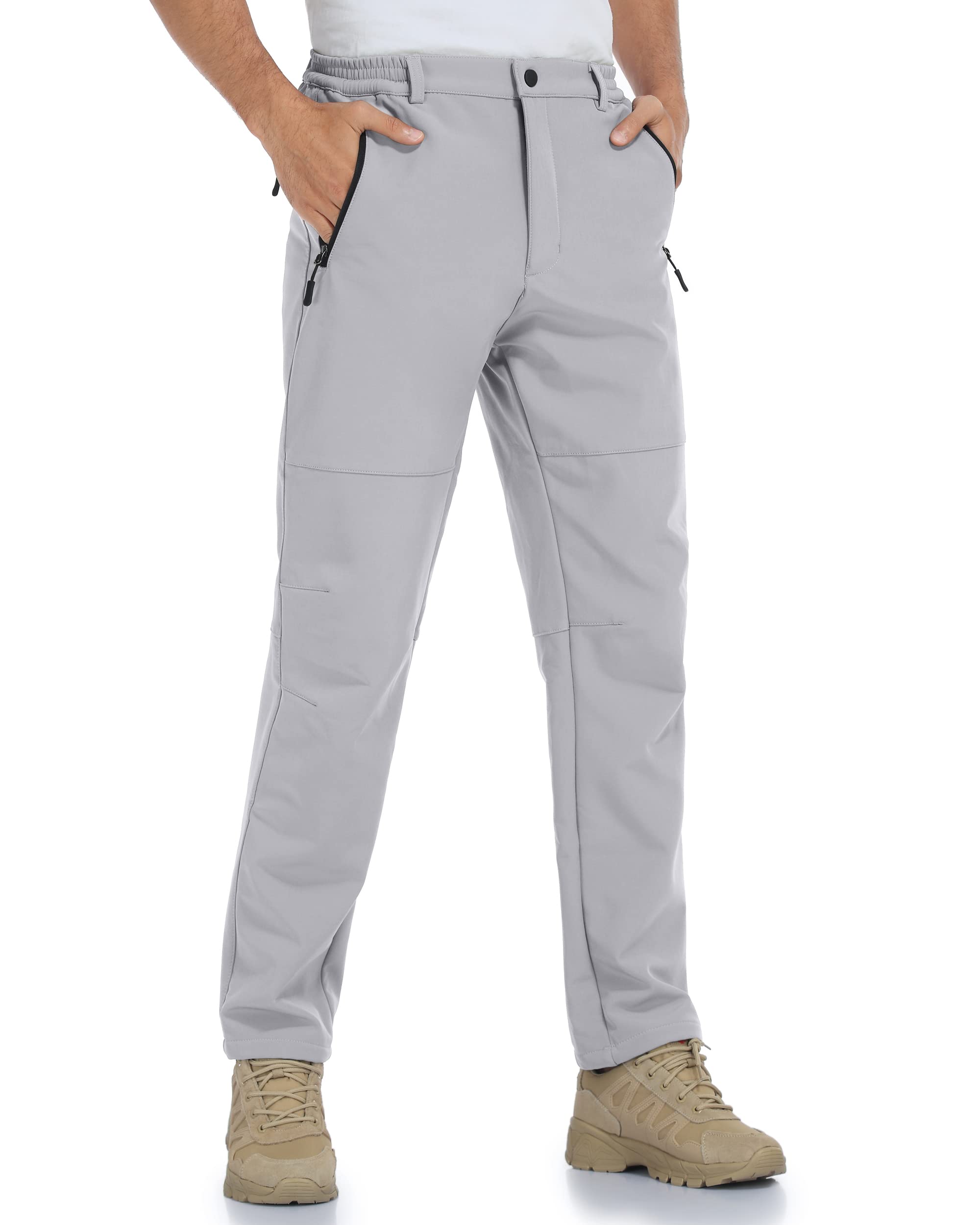 Mens Snow Ski Pants Waterproof Insulated Softshell Winter Snowboard Ski Hiking Windproof Warm Up Fleece Lined Pants for Men Khaki 34