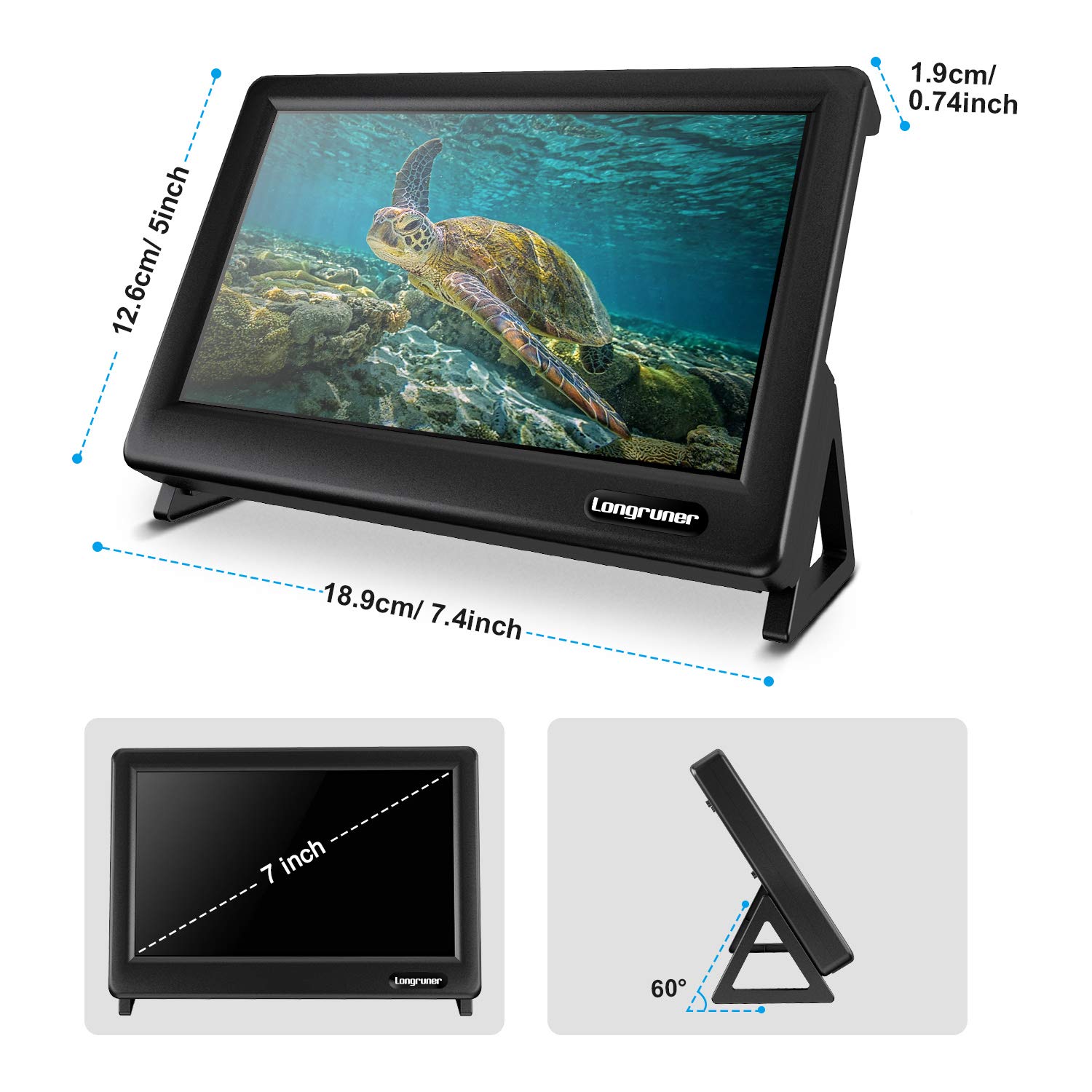 Longruner for Raspberry Pi Touch Screen 7 Inch 1024X600 LCD TFT Display HDMI Monitor with Protective Case for Raspberry Pi 3 2 1 Model B B+ A BB Black PC