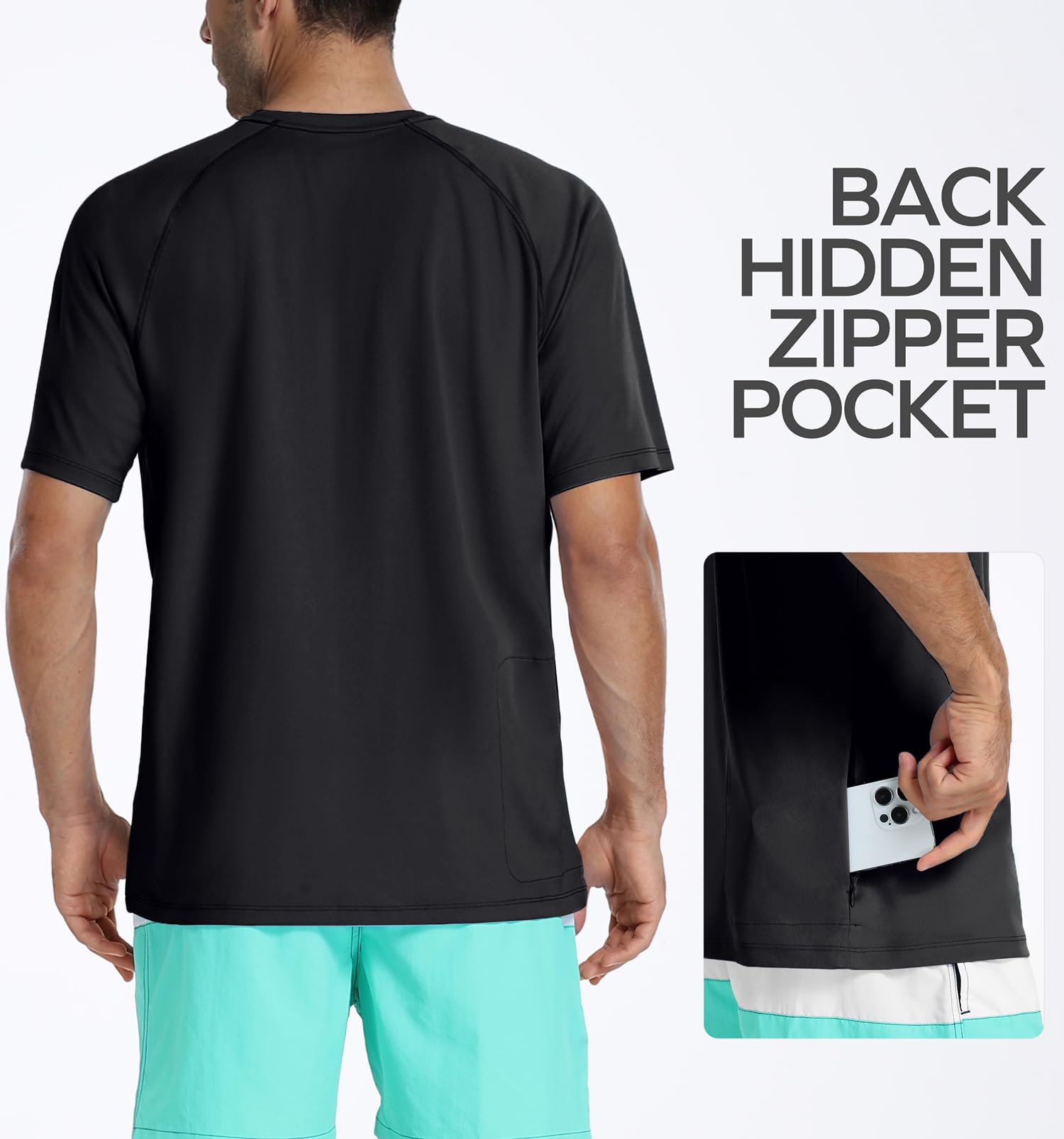 Men's Swim Shirt Quick Dry Sun Shirts UPF50+ Rash Guard for Men Short Sleeve UV Sun Protection Beach Shirts Blue