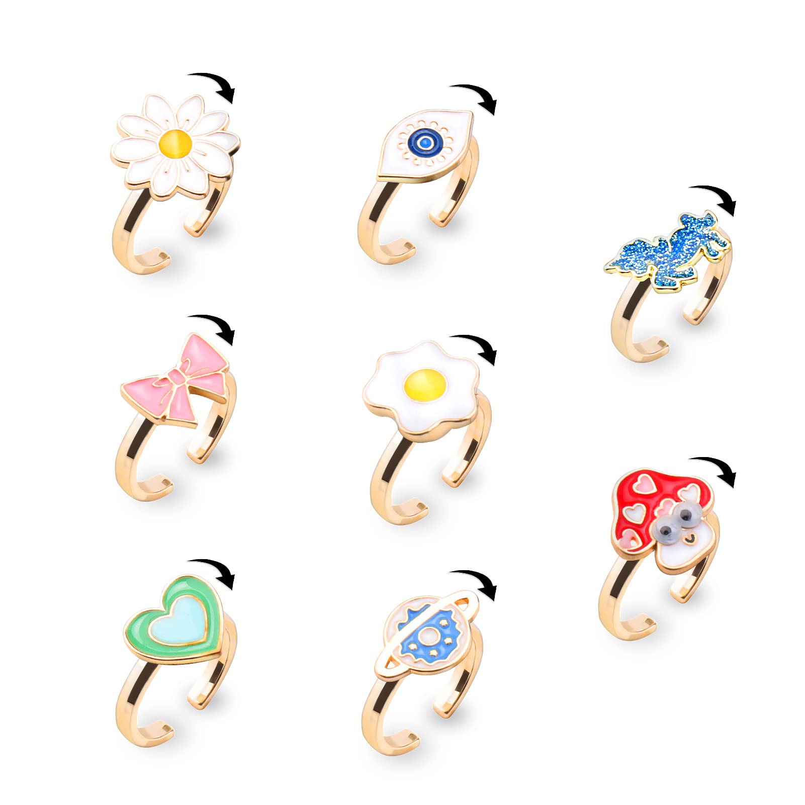 Mity rain 8 Pcs Anxiety Ring for Women, Anxiety Stress Relief Fidget Ring Rotatable, Adjustable Anxiety Rings, Fidget Rings, Stress Rings, Stackable Ring