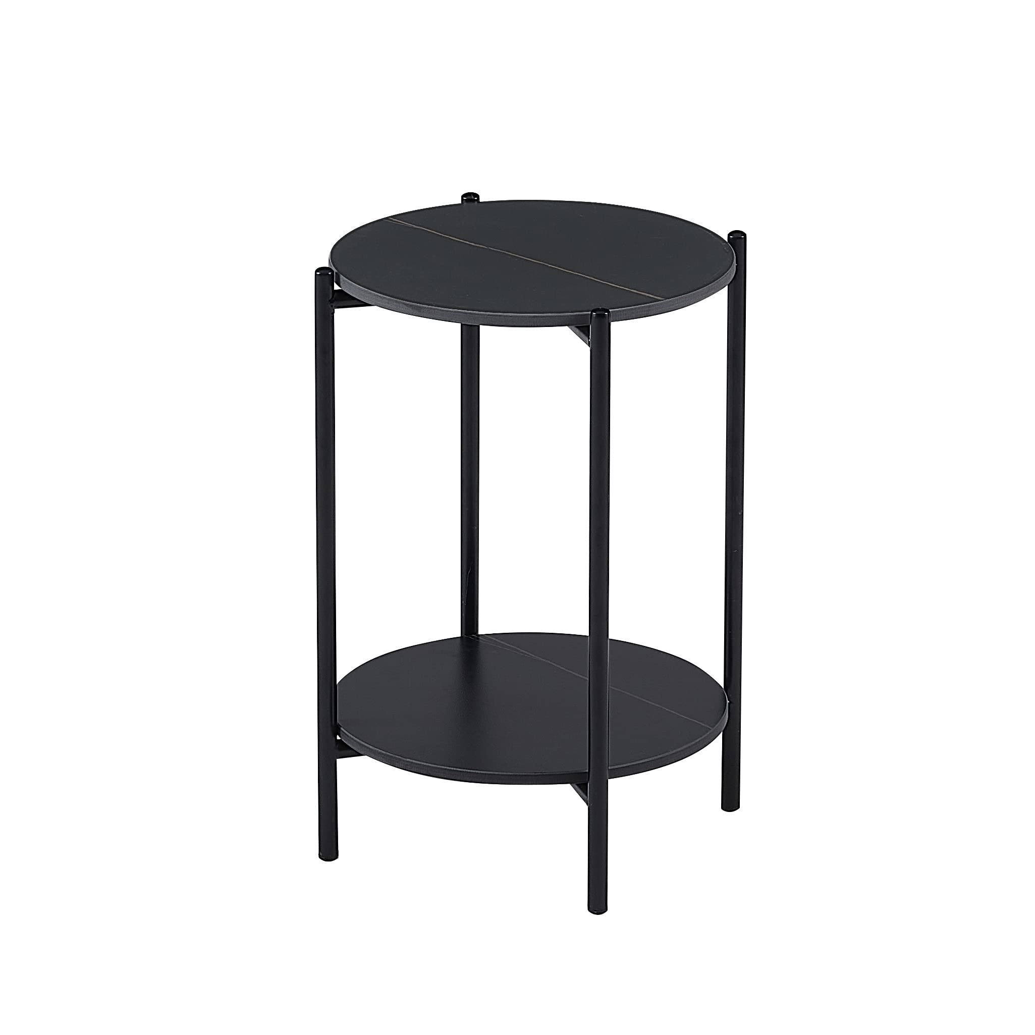 JYXNHJE Side Table,end Table,sode Table,Table with Storage,Metal Frame, Marble Table top, Two Levels of Storage, Suitable for Living Room (Pure Black)