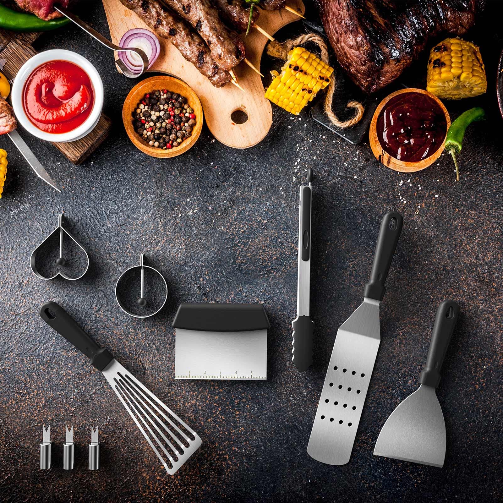 Klvied Outdoor Griddle Accessories Kit, 38 PCS Flat Top Grill Accessories Set for Blackstone and Camp Chef, Professional Blackstone Grill Accessories with Spatula, Scraper, Bottle, Egg Ring, Carry Bag