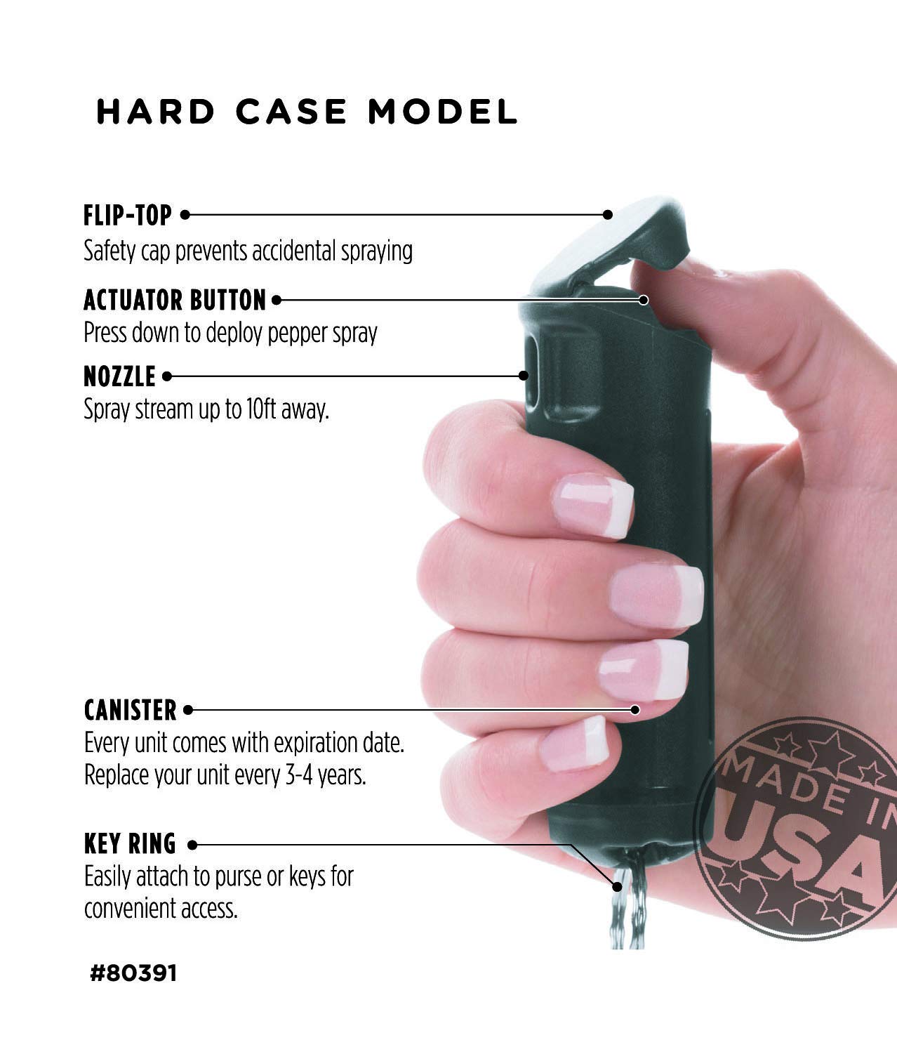 mace Brand Maximum Strength Pepper Spray with KeyGuard Hard Case (Black) – Accurate 10’ Powerful Pepper Spray, Flip Top Safety Cap, Leaves UV Dye on Skin – Great for Self-Defense, 11 Gram, (80391)