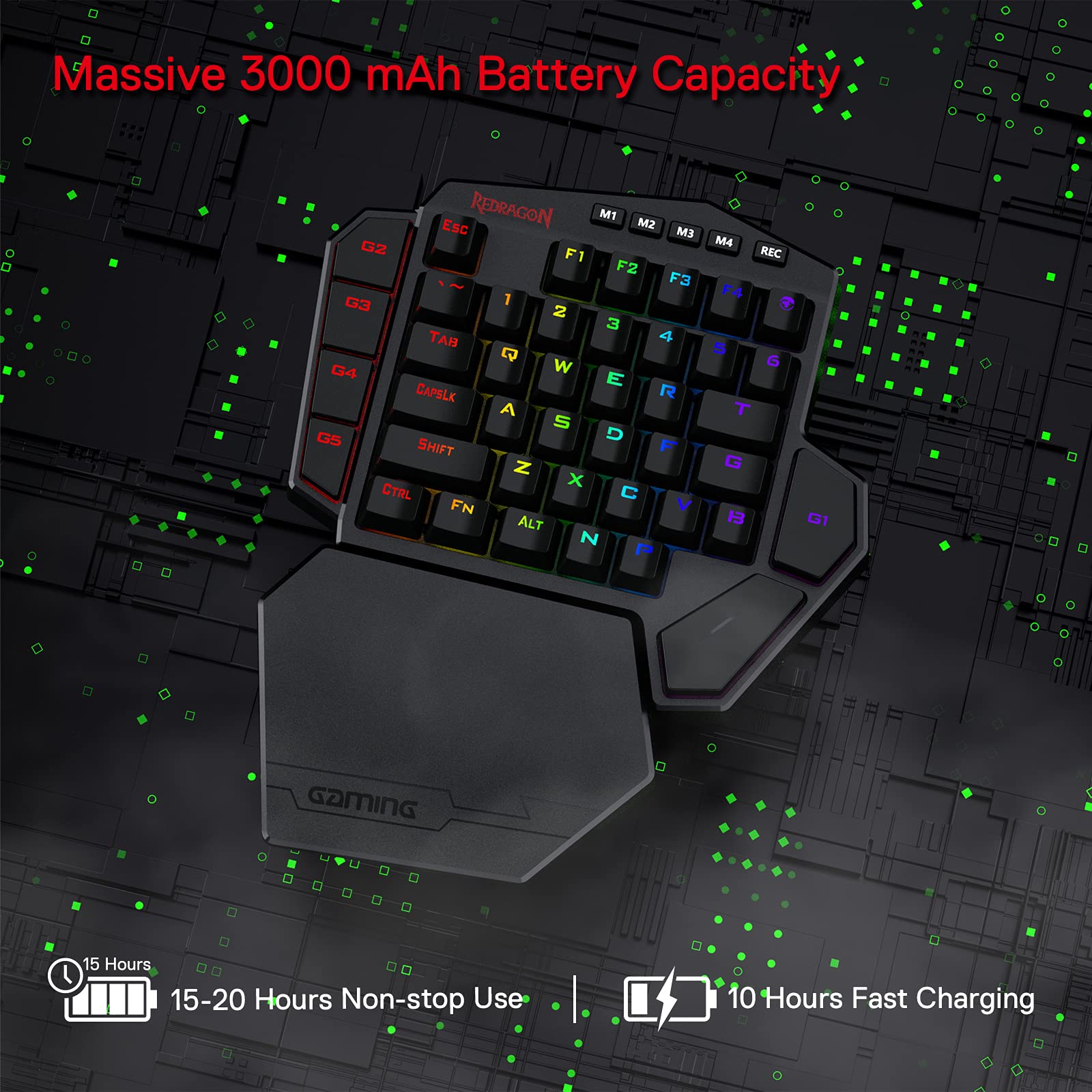 Redragon K585 DITI Wireless One-Handed Mechanical Keyboard, 42 Keys 2.4Ghz RGB 40% Gaming Keypad with 7 Onboard Macro Keys, Detachable Wrist Support, Durable Battery, Clicky Blue Switch