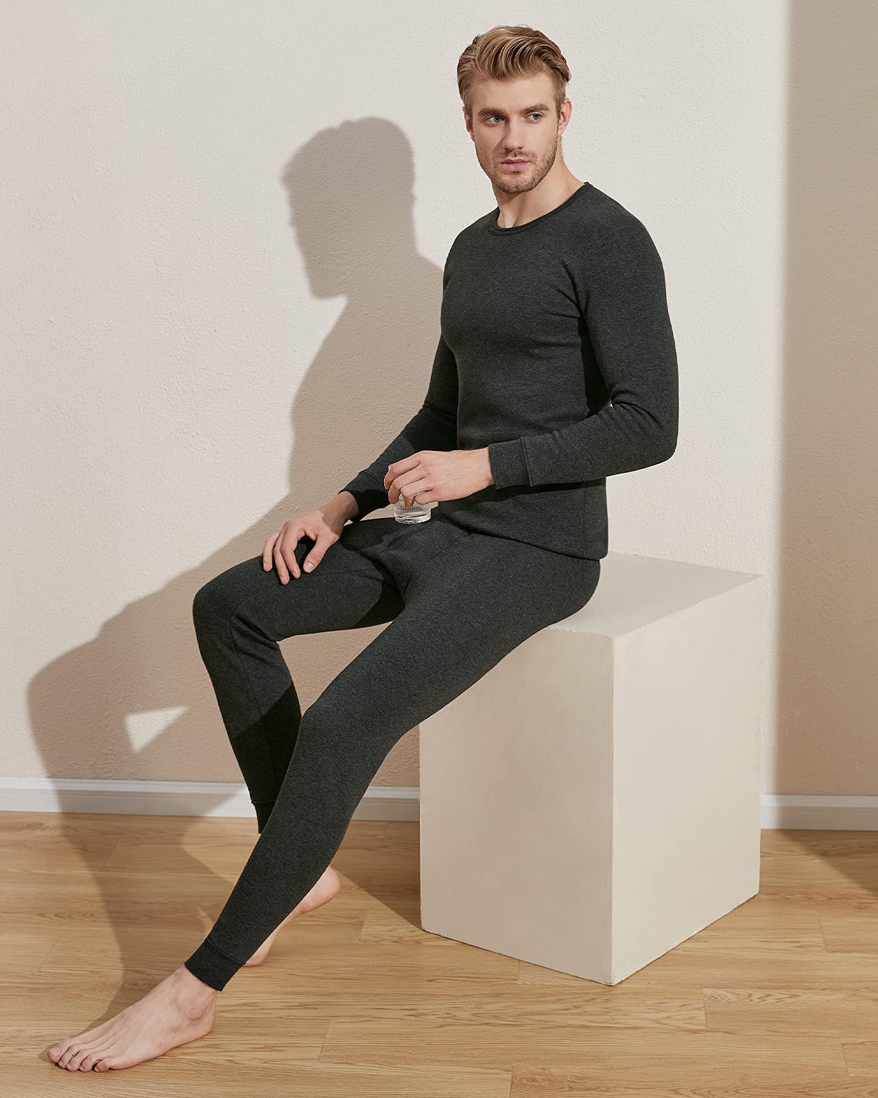 LAPASA Men's Ultra Heavyweight Thermal Underwear Set Extreme Cold Weather Base Layer Top Bottom Fleece Lined Long Johns M63 Medium Dark Grey