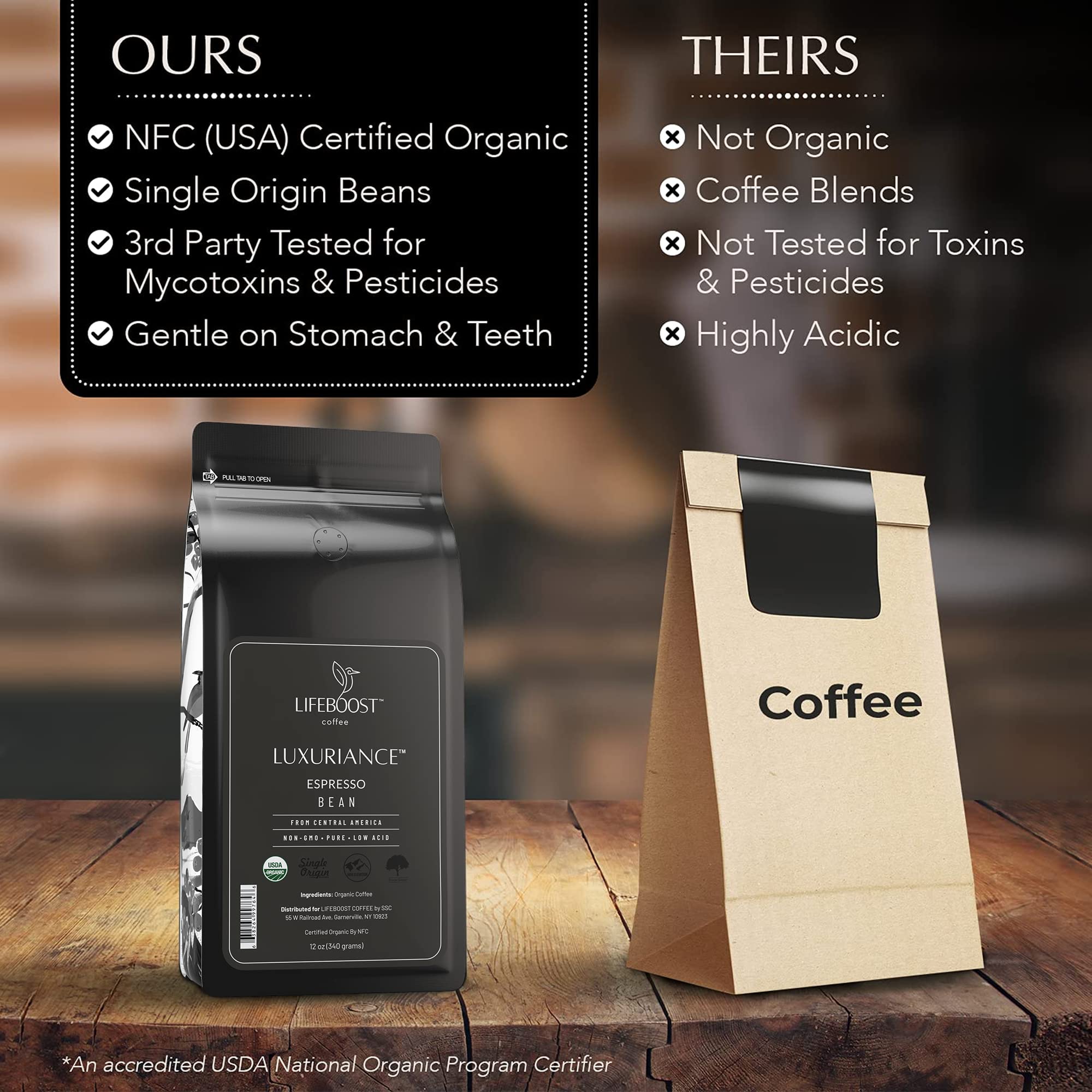 Lifeboost Coffee Organic Espresso Beans Whole - Low Acid Single Origin Organic Coffee - Non-GMO Espresso Coffee - Third Party Tested For Mycotoxins & Pesticides - Whole Bean - 12 Ounces