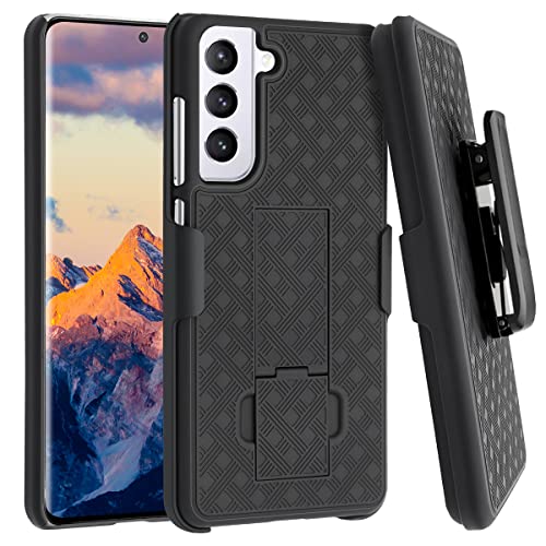 Samsung Galaxy S21 FE Case, Fingic Galaxy S21 FE Holster Case Combo Shell Slim Rugged Case with Kickstand Swivel Belt Clip Holster Shockproof Cover for Samsung Galaxy S21 FE 5G 2022, Black