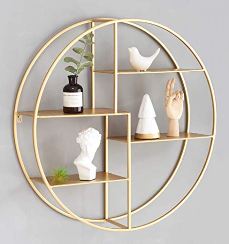 LITA Wrought Iron Wall Shelf Sofa Background Wall Decoration Metal Wall Hanging Decor (Round, Gold)