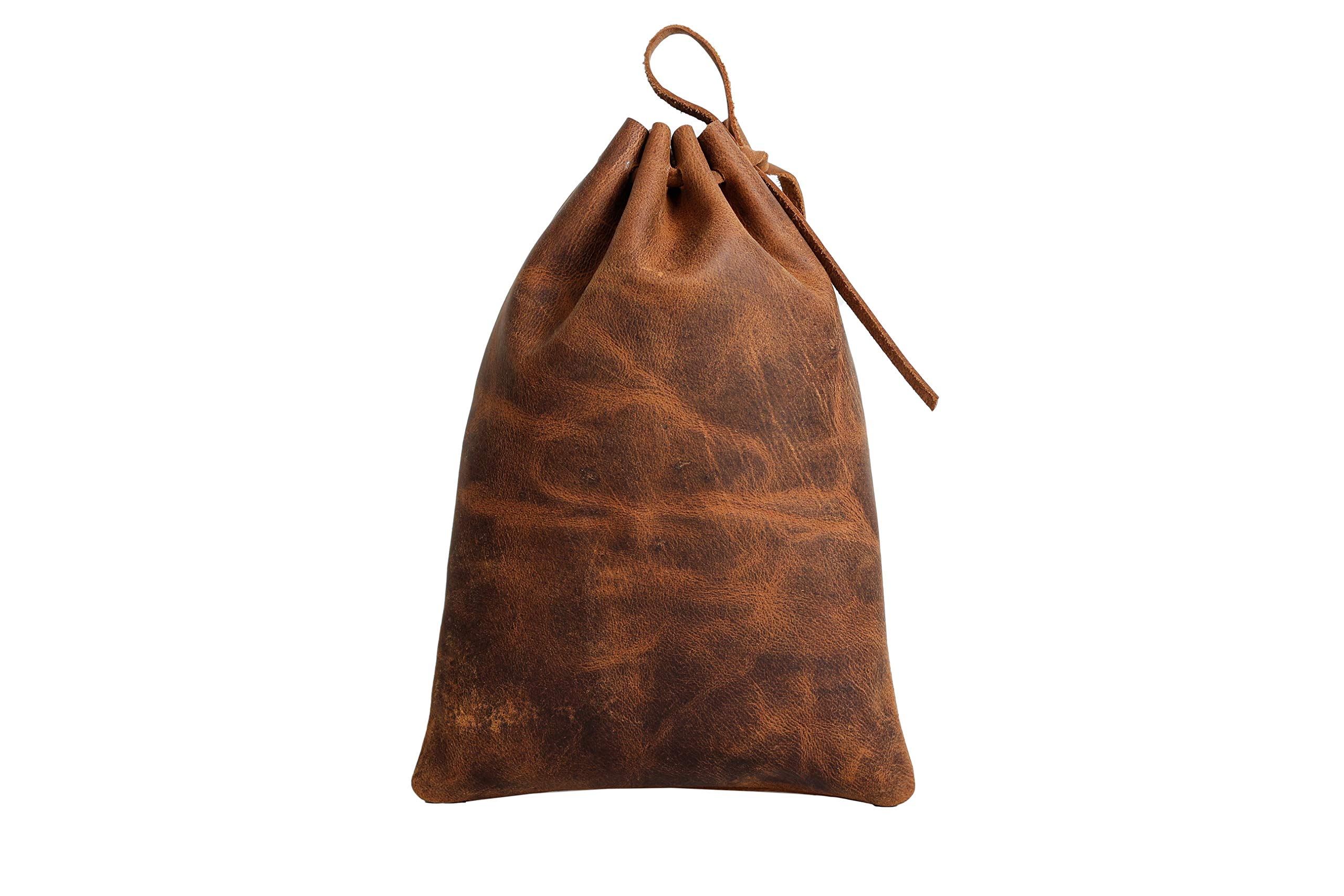 Leather Drawstring Pouch multipurpose Medieval coin waist bag (Vintage Brown, 21 cm x 15 cm)