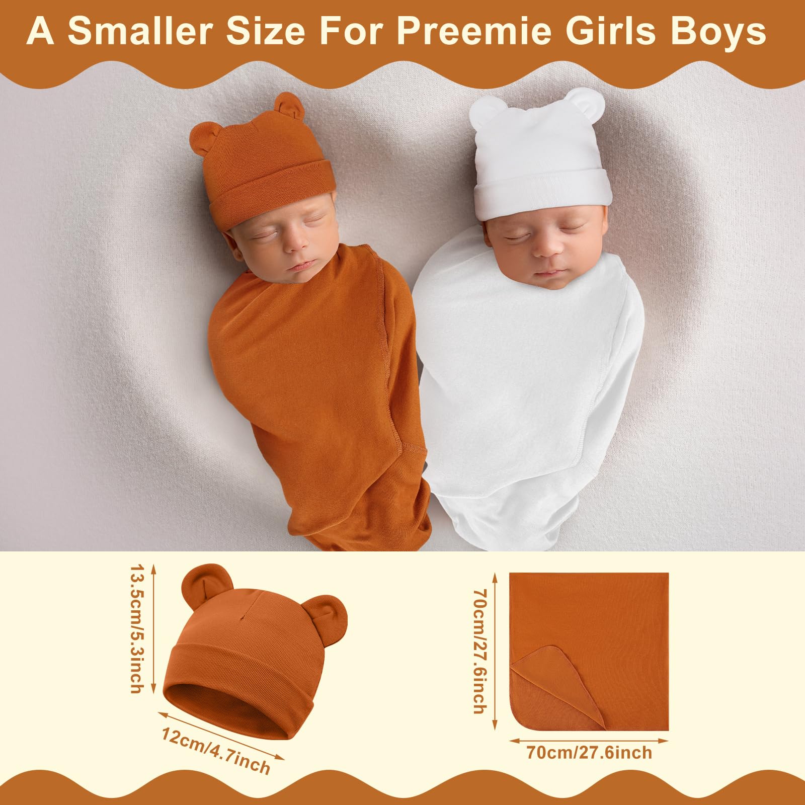 Liitrsh 3 Pack Preemie Swaddle Blankets and Hat Set Preemie Baby Boy Clothes Swaddle Set Preemie Wrap Receiving Blankets Preemie Hat for Preemie Girls
