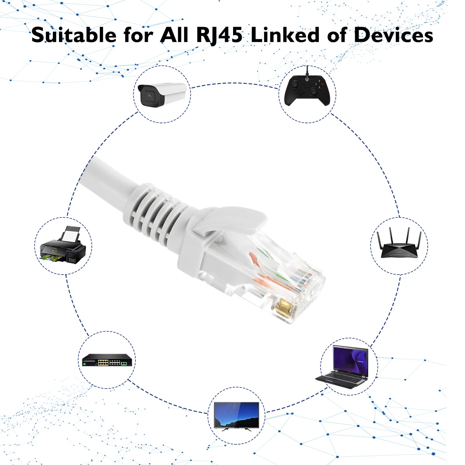 ThePoEstore 100 ft Cat 5 Ethernet Cable，Cat5e Internet Network LAN Cables，350MHz RJ45 Gigabit White Snagless Patch Cord，for PC, Server, Router, Modem, TV, PS5 Ethernet Device