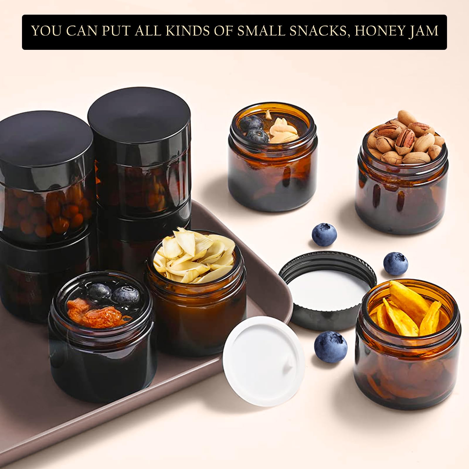 Lil Ray 1 oz Round Amber Glass Jar with Inner Liners and Gold Lid (12pcs)