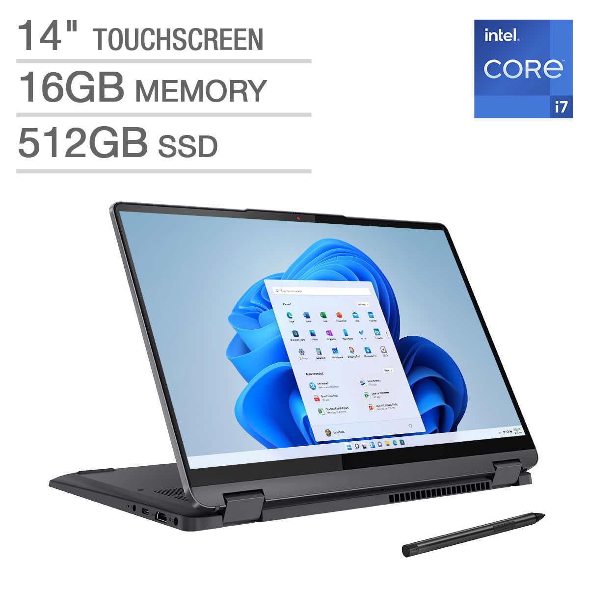 Lenovo IdeaPad Flex 5 2023 2-in-1 Laptop 14" 2.8K OLED Touch 10-Core 12th Intel i7-1255U 16GB DDR4 512GB SSD Iris Xe Graphics Thunderbolt 4 Wi-Fi 6 Backlit Fingerprint Windows 11 Pro w/ONT 32GB USB