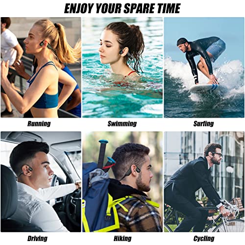 Tonfarb Bone Conduction Headphones Open Ear Wireless Bluetooth Headset with Mic Sweat Resistant Bone Conducting Earphones for Running Fitness Office Home Workouts Cycling (Black-Swimming)