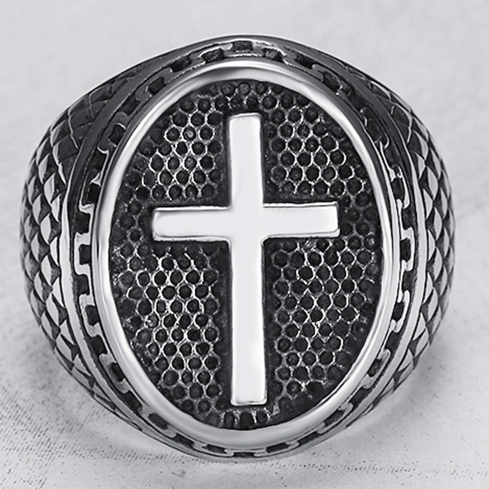 Jude Jewelers Retro Vintage Stainless Steel Chrisitan Cross Religious Ring (Grey, 7)