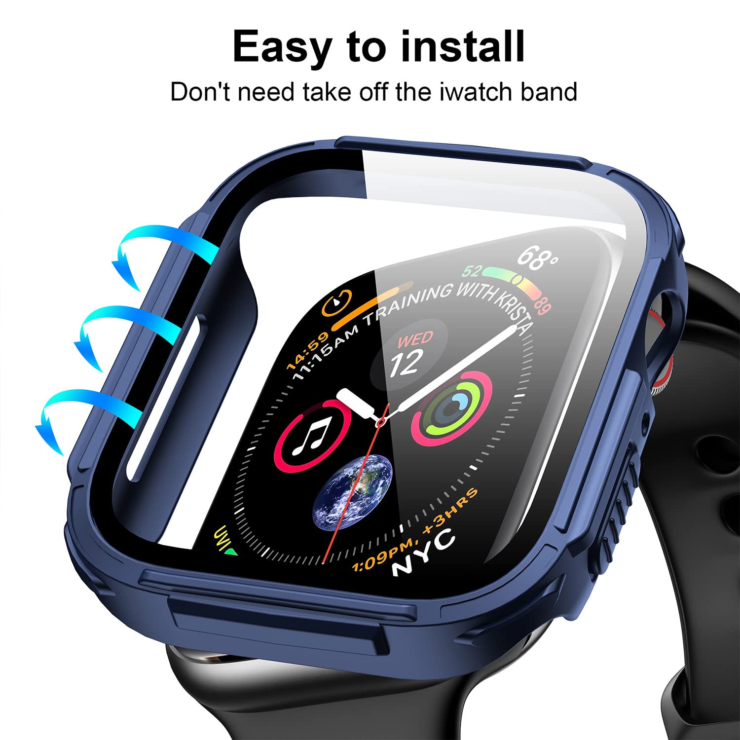 Mesime Rugged Case Compatible for Apple Watch Series 9 8 7 45mm with Tempered Glass Screen Protector, iWatch Case Protective Accessories Shockproof Bumper Cover Men/Women -Blue