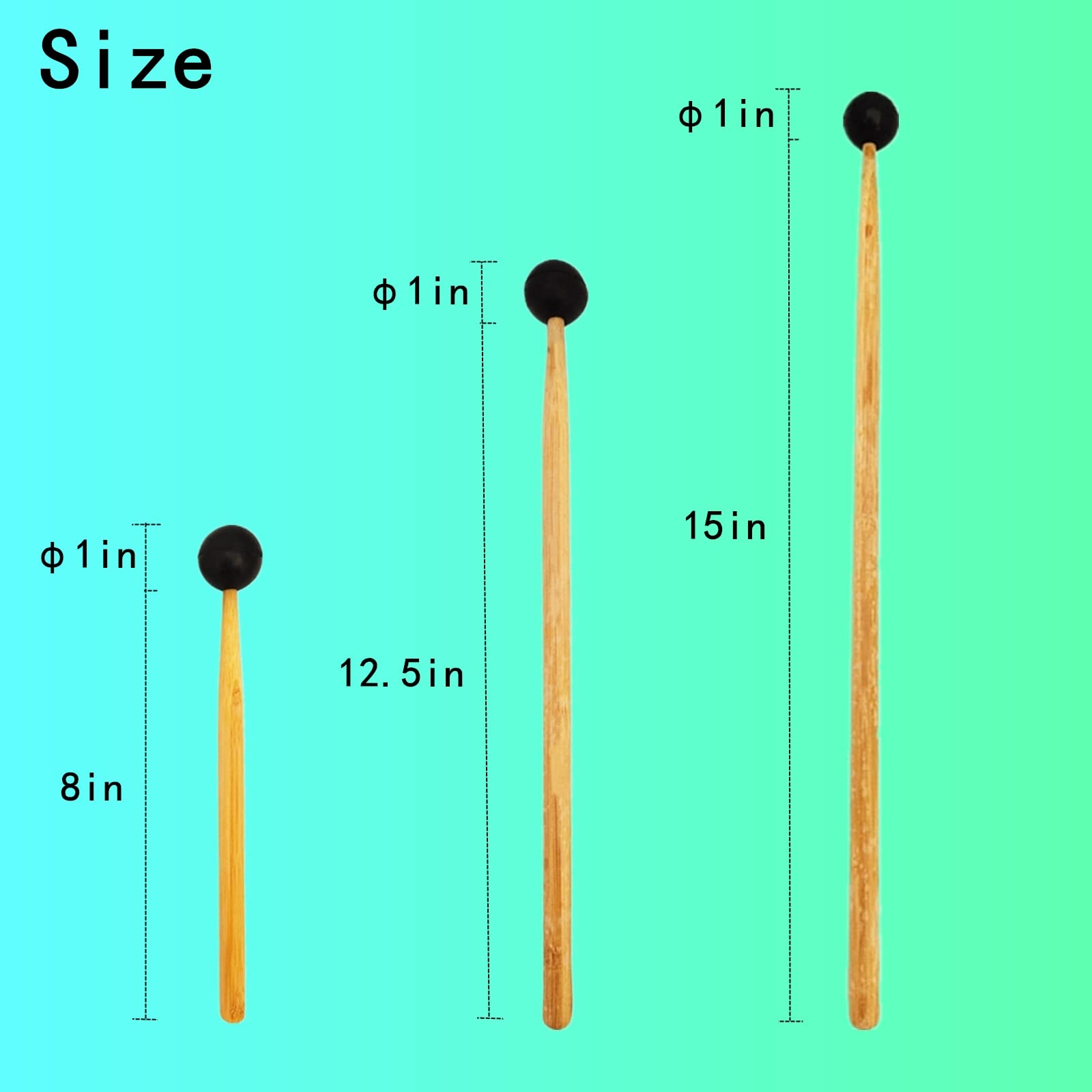 Miwayer Rubber Mallet 8/12.5/15in Drumsticks for Percussion Such as Tongue Drum, Xylophone, Glockenspiel, Handpan (12.5in)