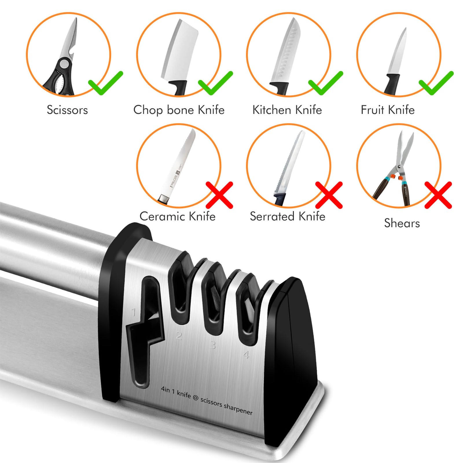 Knife Sharpeners, 4 in 1 Kitchen Blade and Scissors Sharpening Tool, Powerful Professional Chef's Kitchen Knife Accessories, Manual Knife Sharpener Kitchen