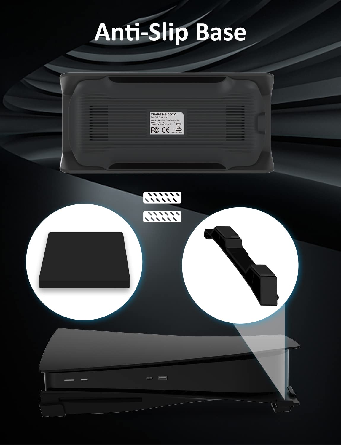 NexiGo PS5 Horizontal Stand with Controller Charger, PS5 Charging Station with LED Indicator, Fast Charging, PS5 Base Stand Compatible with Disc & Digital Editions