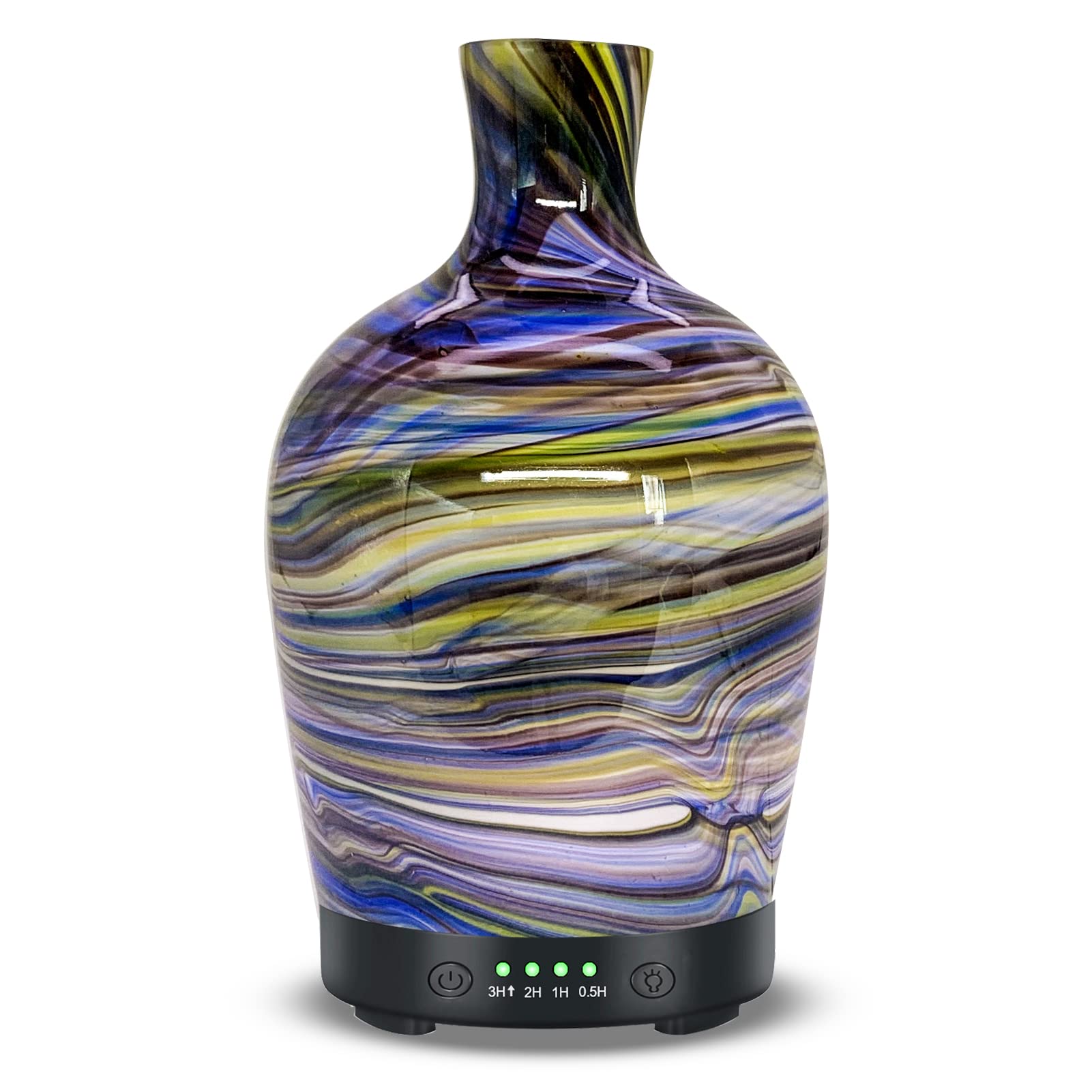 MAXWINER Essential Oil Diffuser Art Glass Aromatherapy Ultrasonic Humidifier with 7 Colors Lights Changing, Waterless Auto Shut Off Protection, 4 Time Setting for Home Office Room 120ml (Color Stripe)