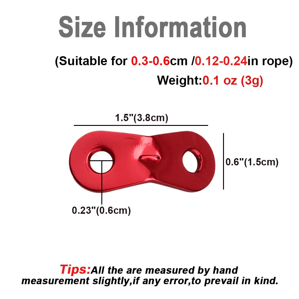 MAGARROW Guyline Cord Adjusters Tent Aluminium Alloy Rope Adjuster Hiking Adjusters (Red-2 Holes (20-PCS))