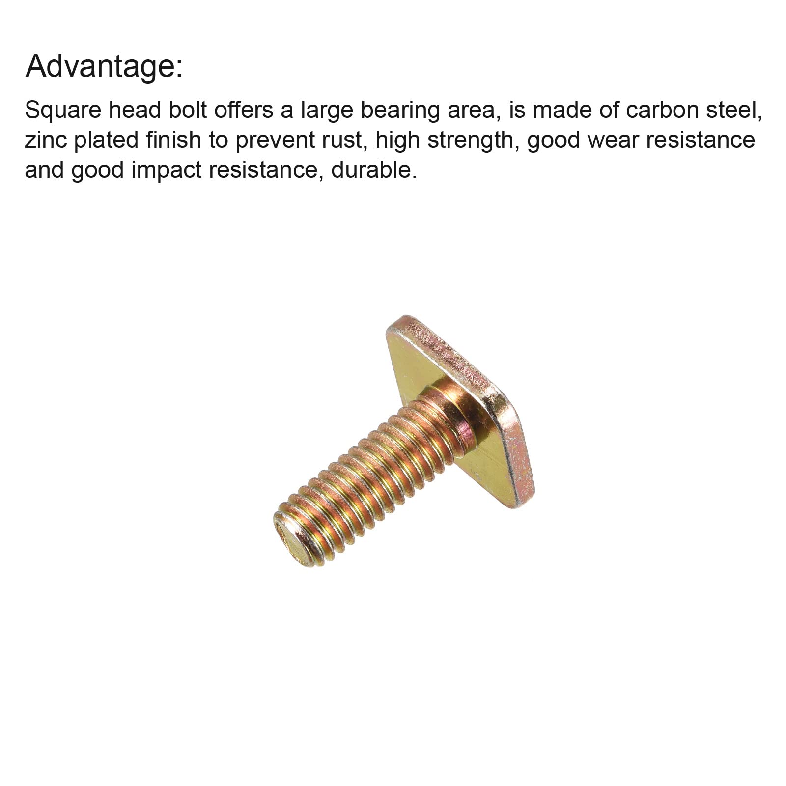 uxcell Square Head Bolt, 20pcs M6x16mm Fully Thread Carbon Steel Grade 8.8 Square Machine Screws, Gold Tone