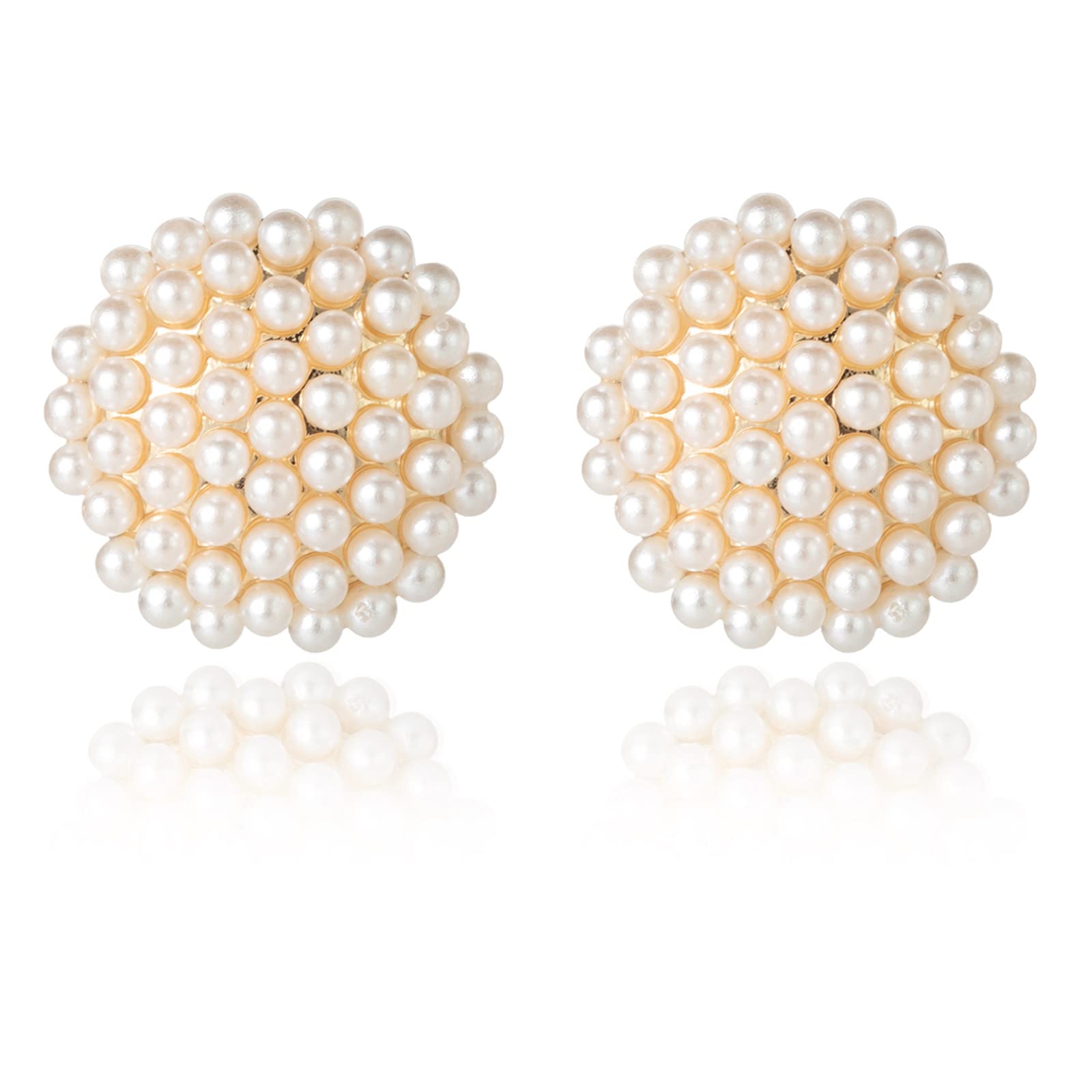 met-edianger Cluster Pearl Stud Earrings for Women Hypoallergenic Cluster Round Shell Bead Pierced Earrings