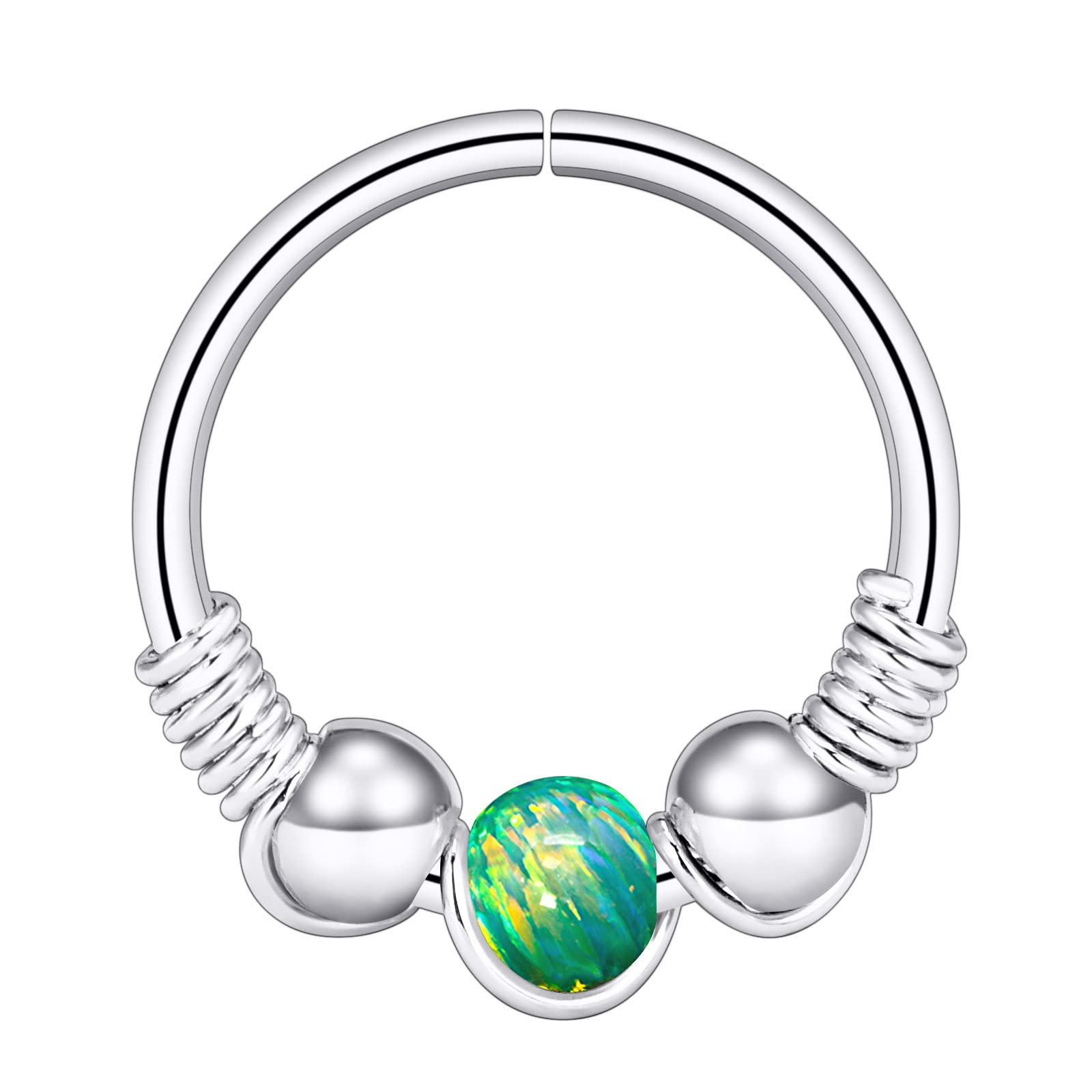 Oyaface 2 PCS 18G(1.1mm) Nose Piercing Rings Septum Nostril Piercing Jewelry mit Green Opal Earrings Set Gold Silvertone
