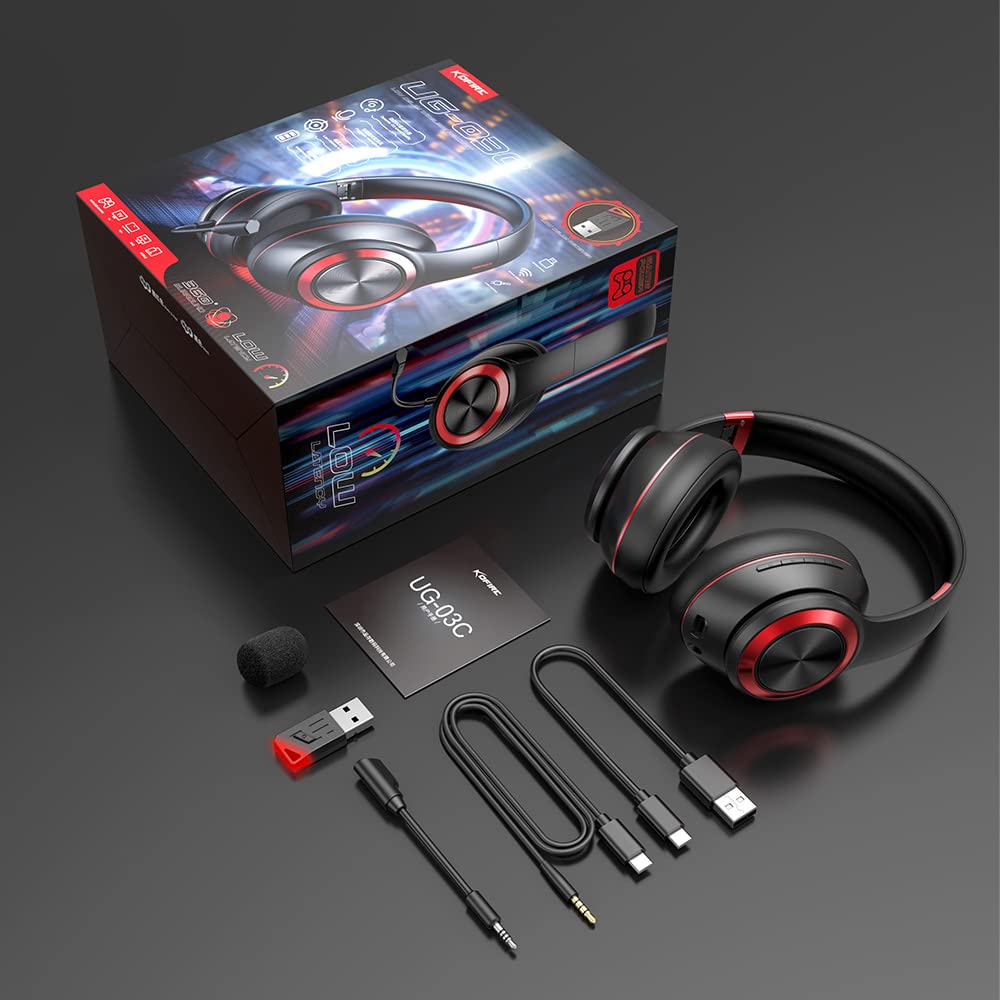 Kofire 2.4GHz Wireless Gaming Headset for PC, PS4, PS5, Nintendo TV, PC, 3.5MM Wired Mode for Xbox, 30 Hours Playtime Bluetooth Headphones w/HD/Mute Mic USB Adapter 38MS Low Latency, Comfy Soft Earpad
