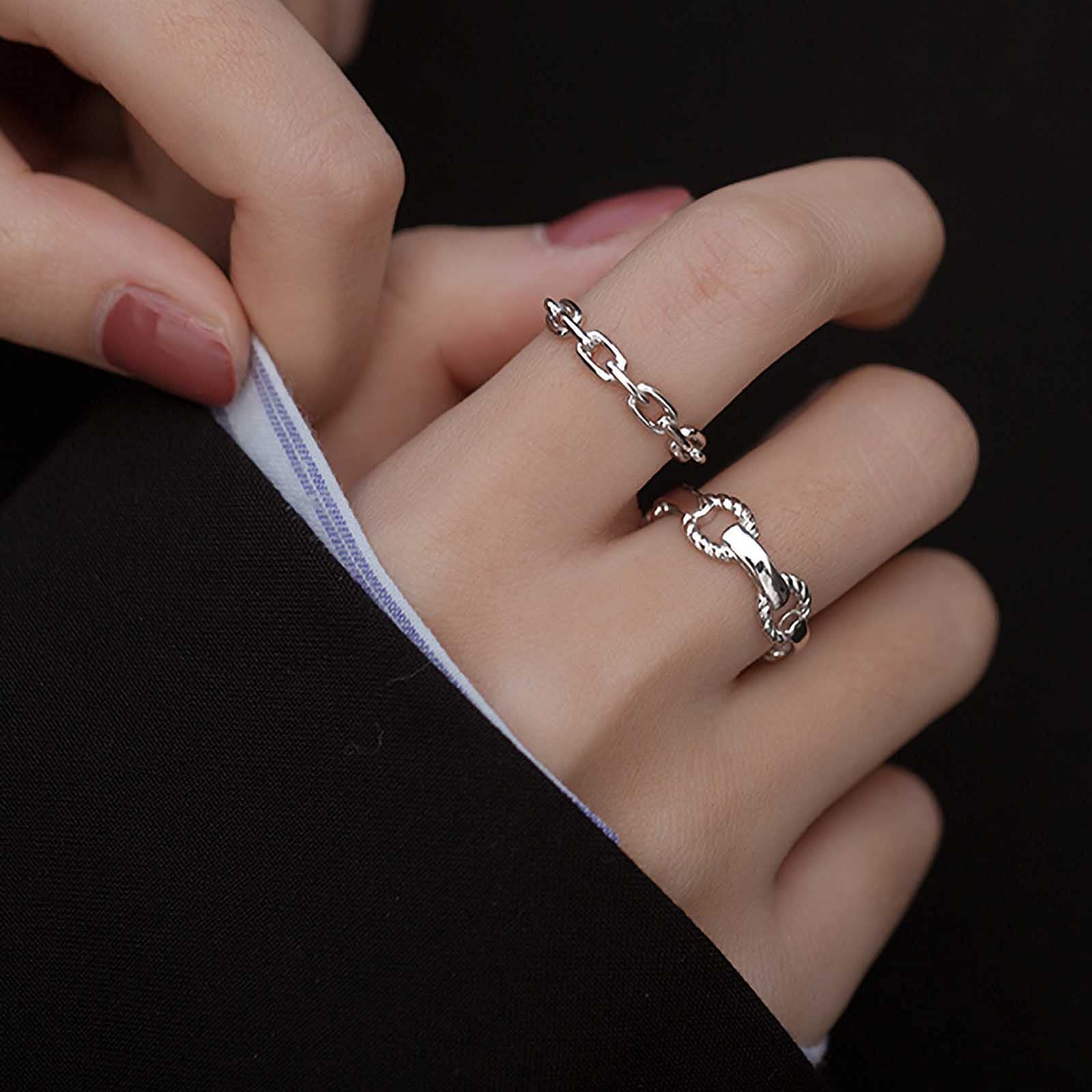 MYNENEY 925 Sterling Silver Chain Link Ring Adjustable Cute Simple Stacking Ring 14K Gold Plated Open Trendy Rings for Women Silver S