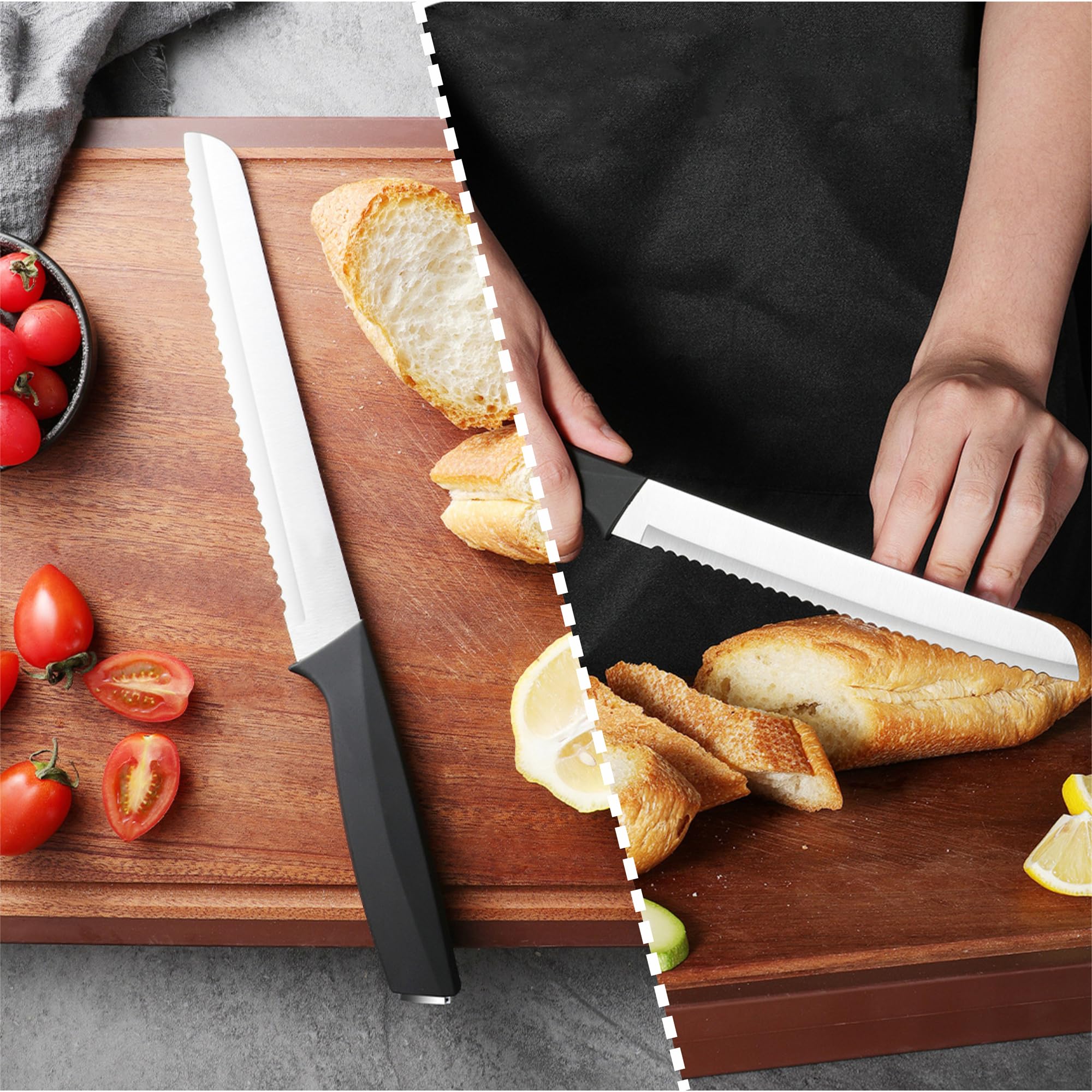 Knife Set, 6 pcs Black Kitchen Knife with Matte Acrylic Stand, Chef Knife Set Professional Home Essentials for New Apartment Kitchen Tool Gift Sets (Frosted Black)
