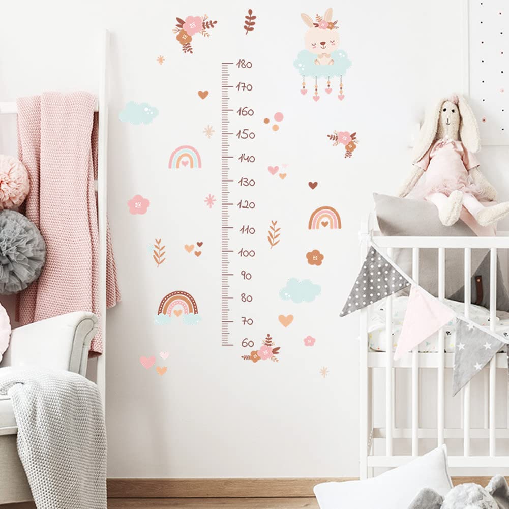 Rainbow Rabbit Flower Height Stickers Children's Room Kindergarten Home Decoration Wall Stickers self-Adhesive(Color 60-180cm)