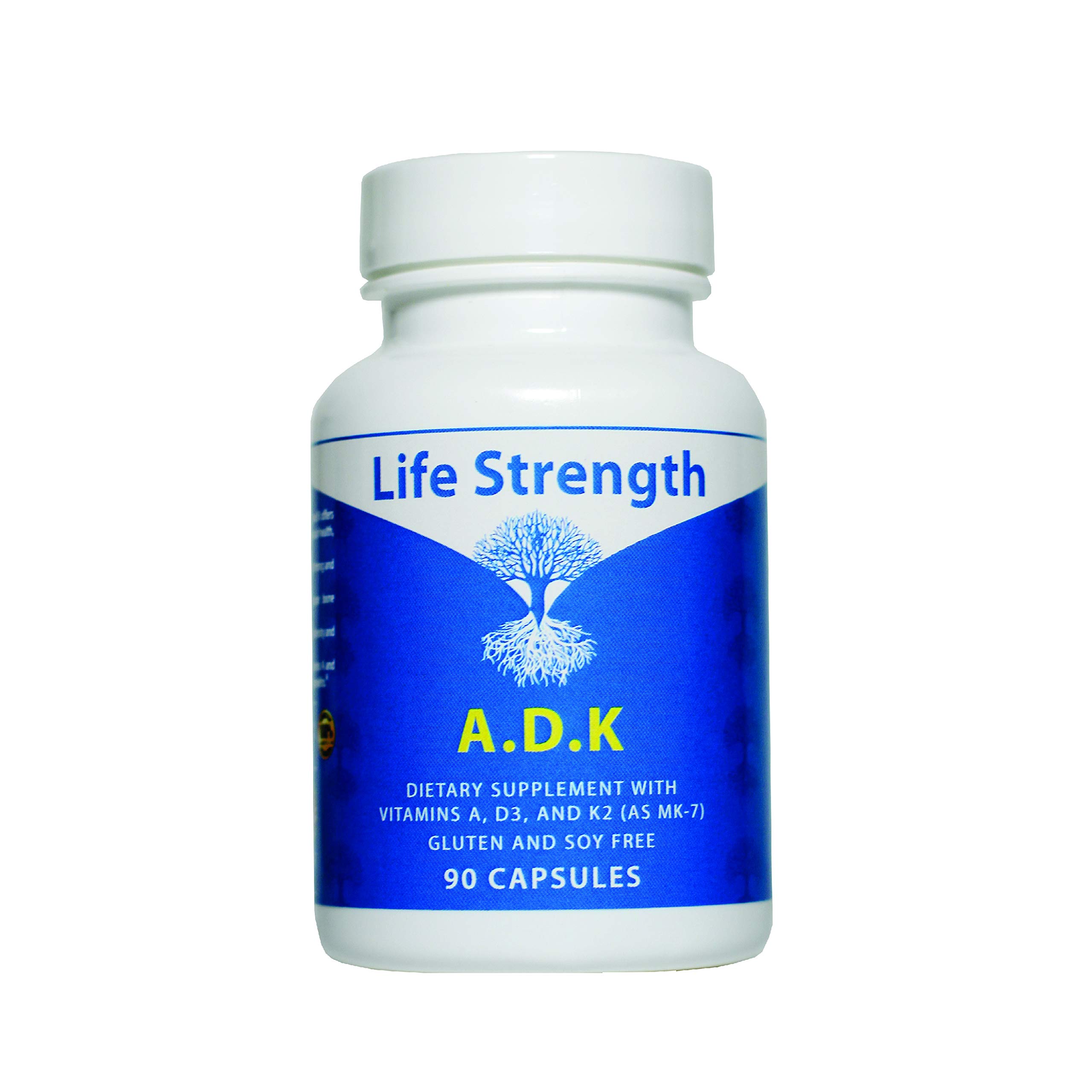 Life Strength ADK Supplement (90 CT) - Physician Formulated Vitamins A1, D3 & K2 (as MK7) for Bone Health - Immune System Support - Gluten Free, Soy Free, Non-GMO - Pack of 2